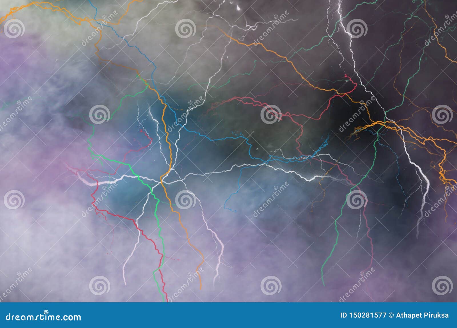 Beautiful Colored Lightning and Smoke on Black Background Stock Image ...