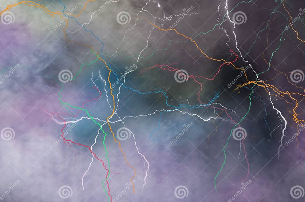 Beautiful Colored Lightning and Smoke on Black Background Stock Image ...