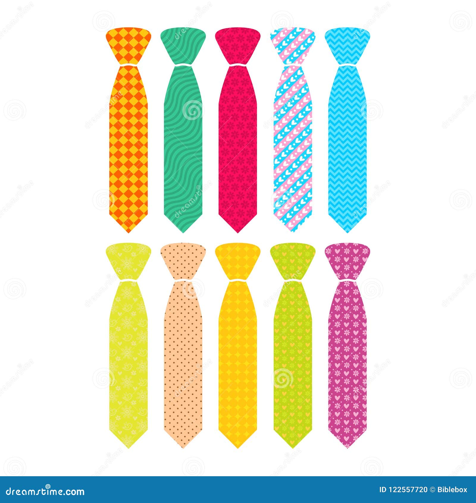 Beautiful Colored Men`s Ties With Different Patterns. Vector ...