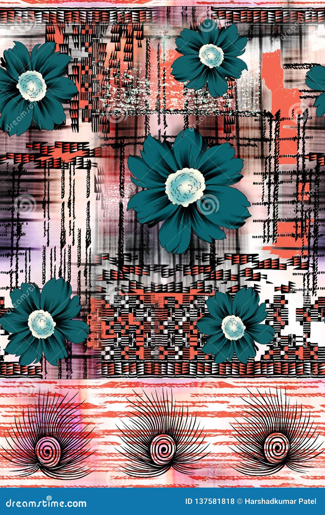 Abstract Colorful Block Print Pattern Stock Illustration - Illustration ...