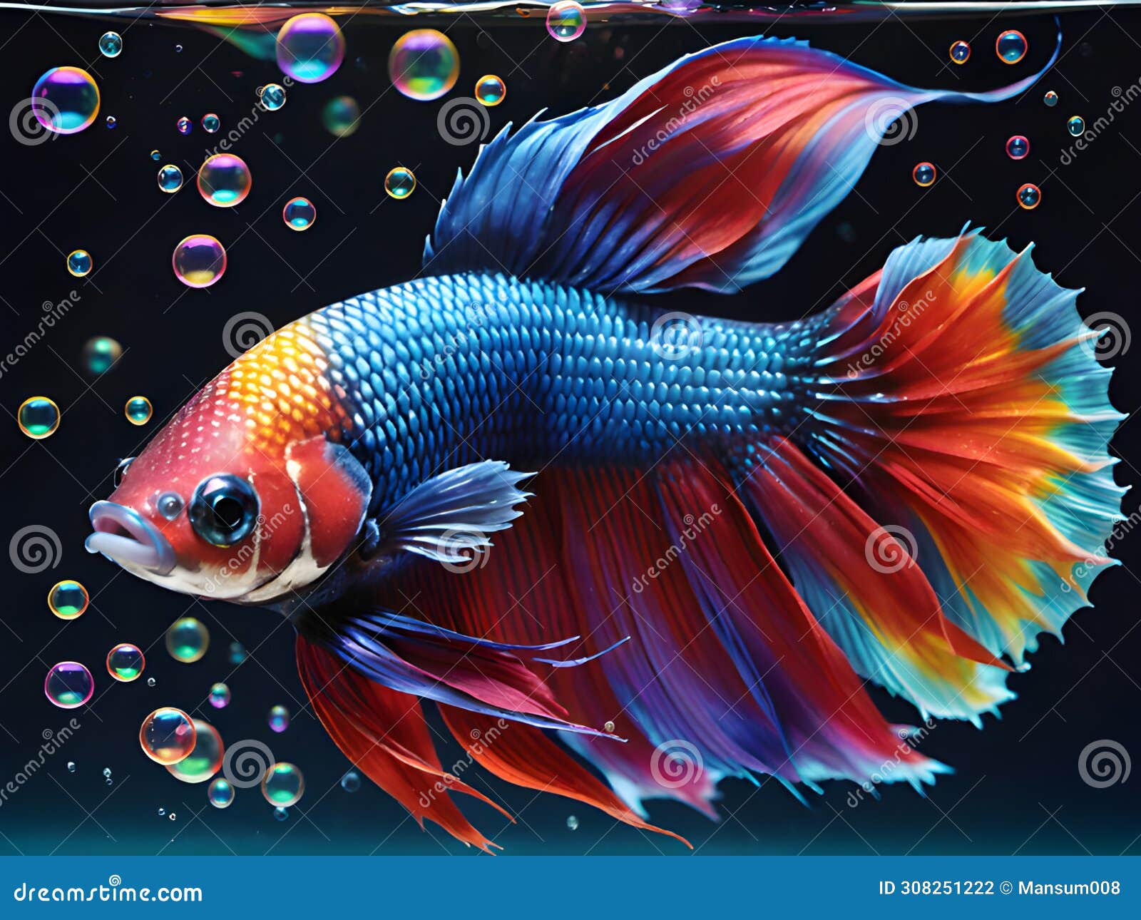 Beautiful Colorful Beta Fish on a Black Background Stock Illustration ...