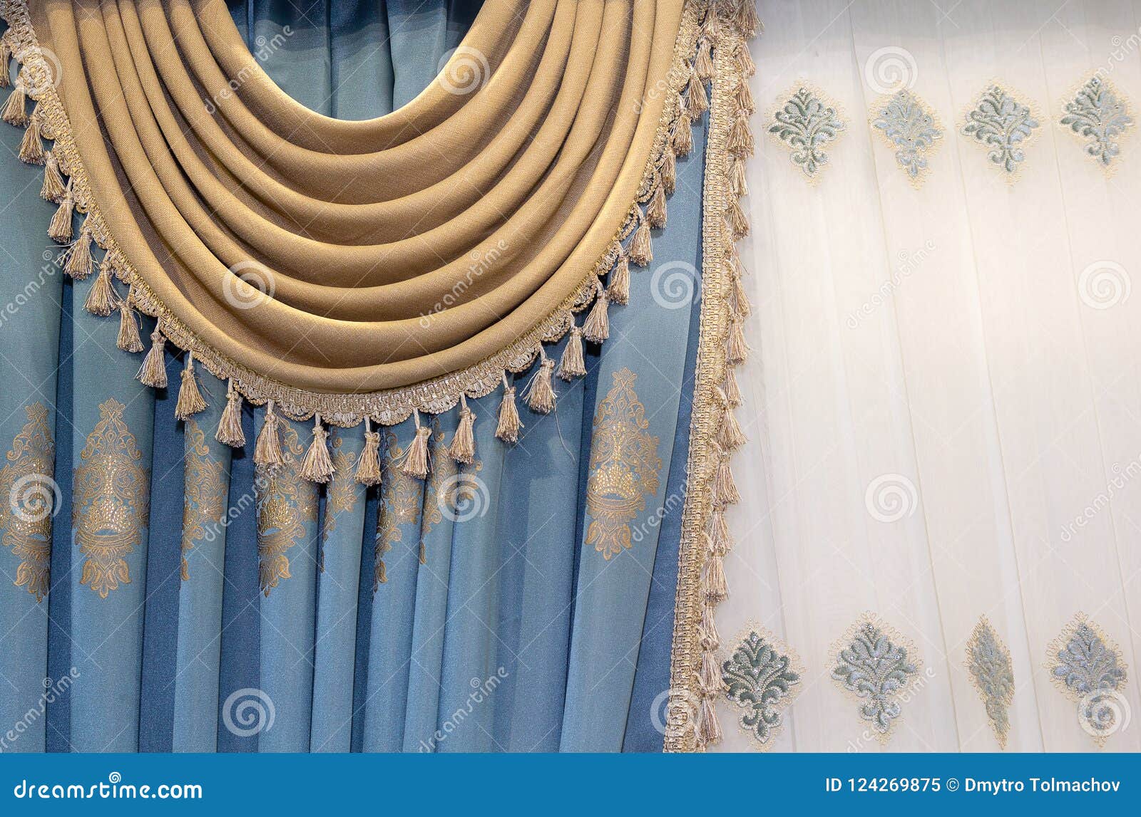 Beautiful Colorful Curtains in Classical Style in Room Stock Image ...