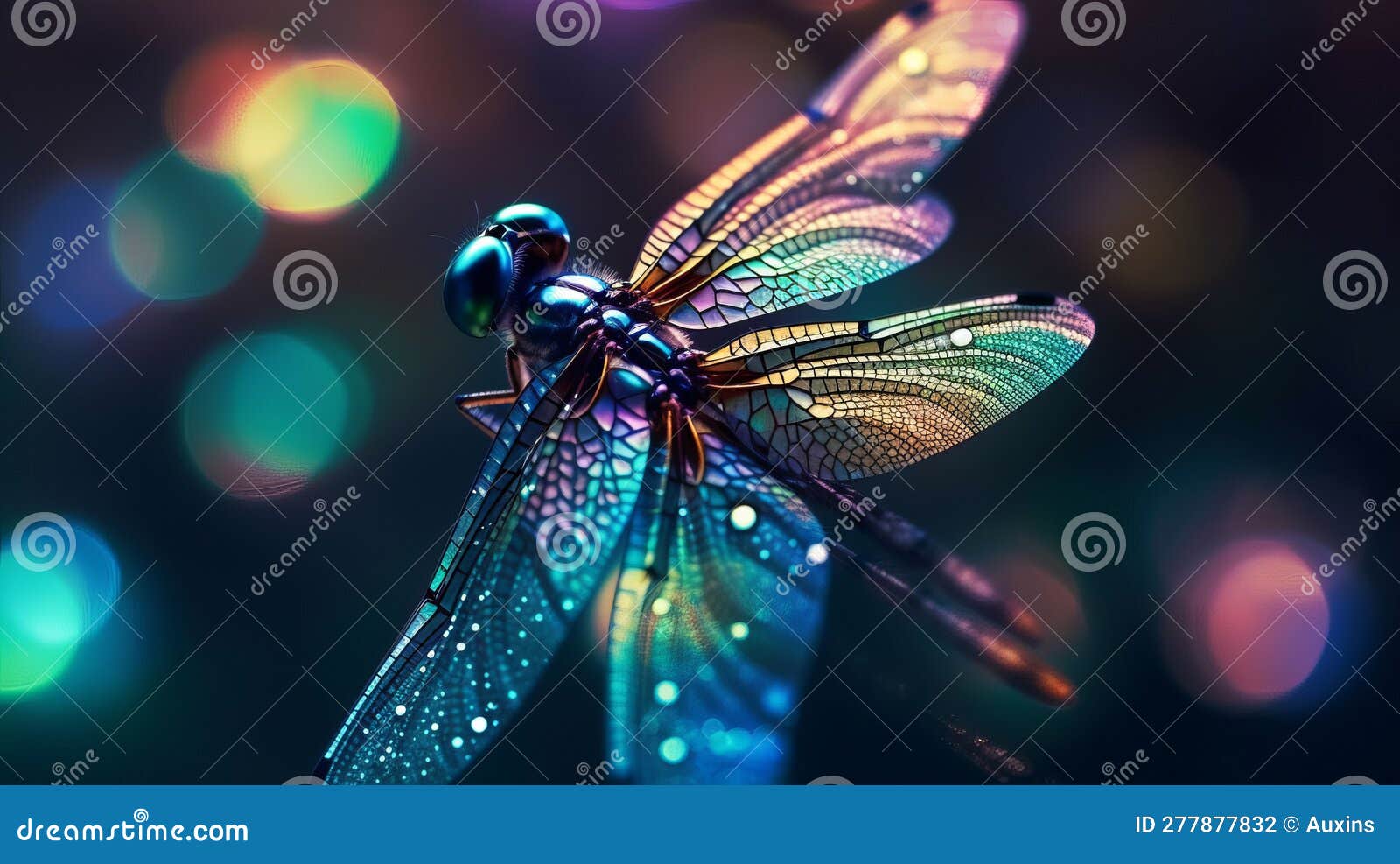 Beautiful Colorful Dragonfly on Rainbow Bokeh Background Created with ...