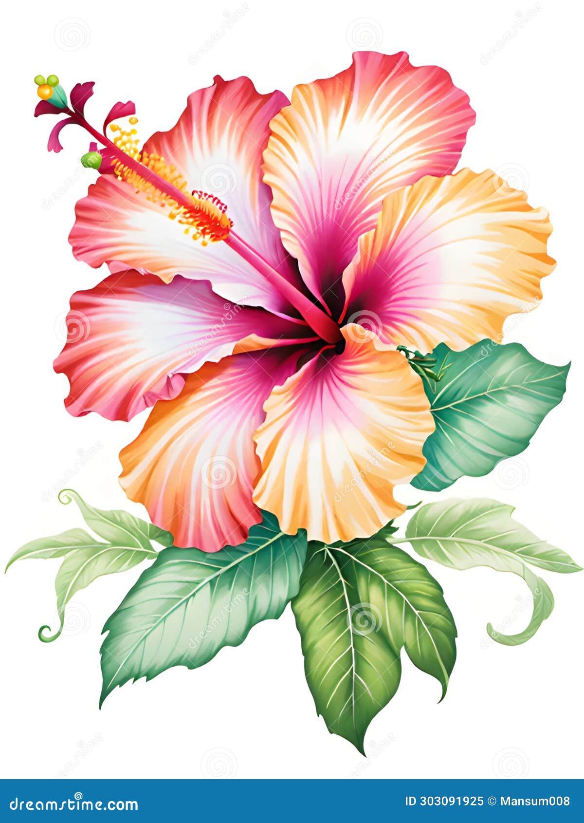 Beautiful Colorful Hibiscus Flower Illustration Stock Illustration ...