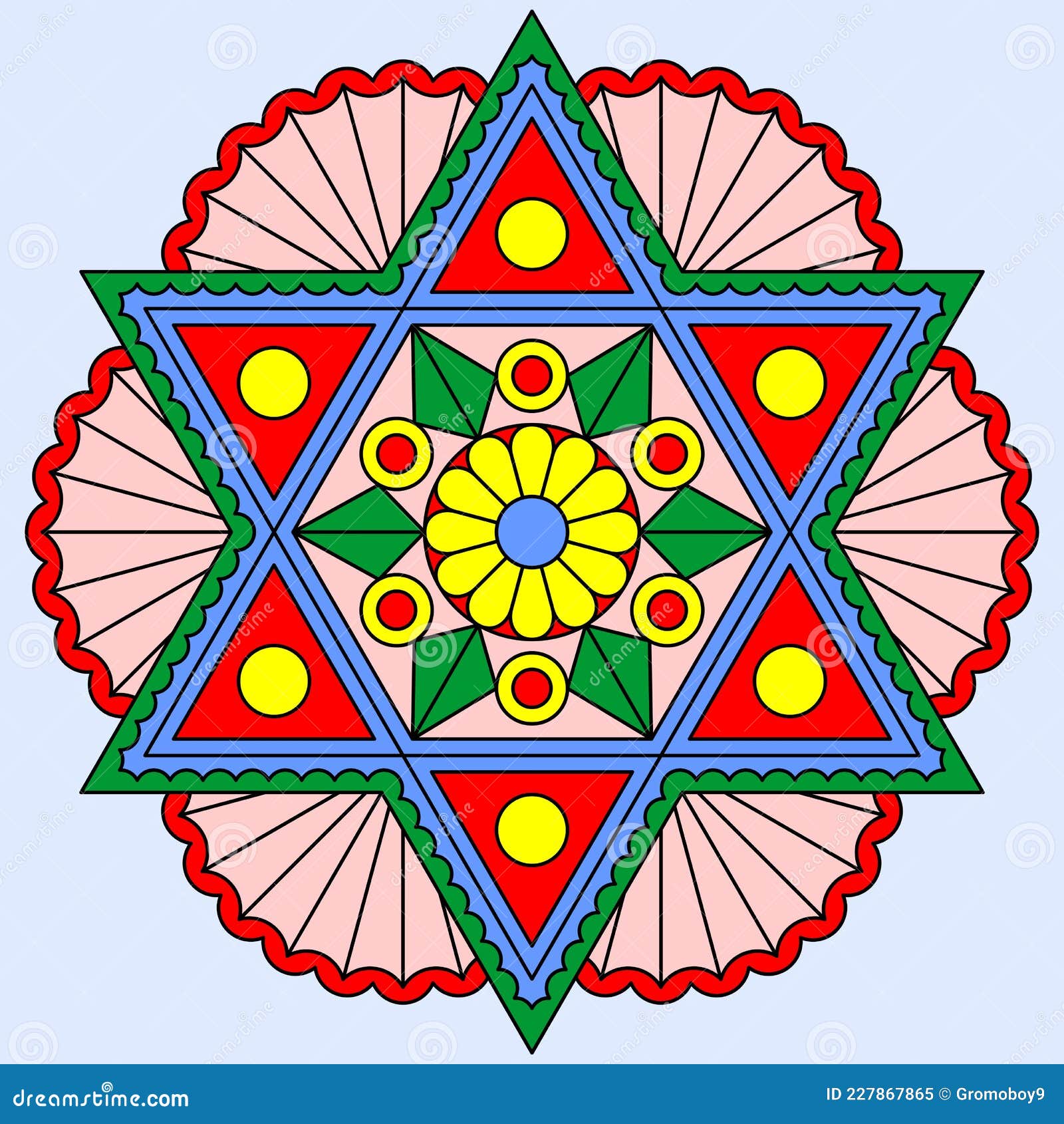Beautiful Colorful Mandala on Light Blue Background. Vector Designe ...