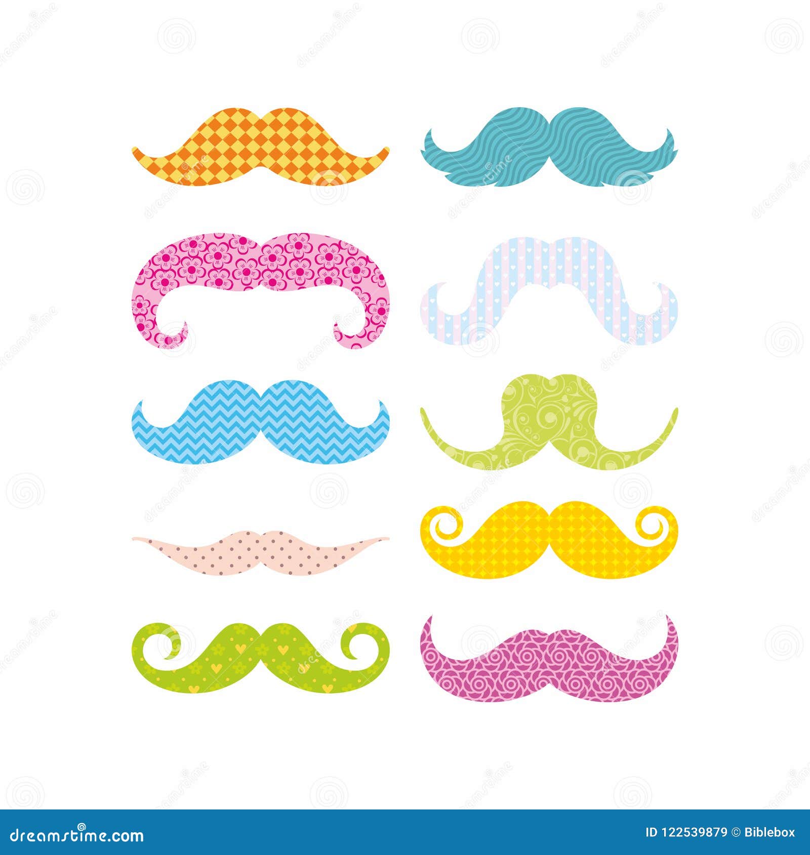 Colorful Hat And Mustache Isolated On White. Drawing By Hand. Cartoon ...