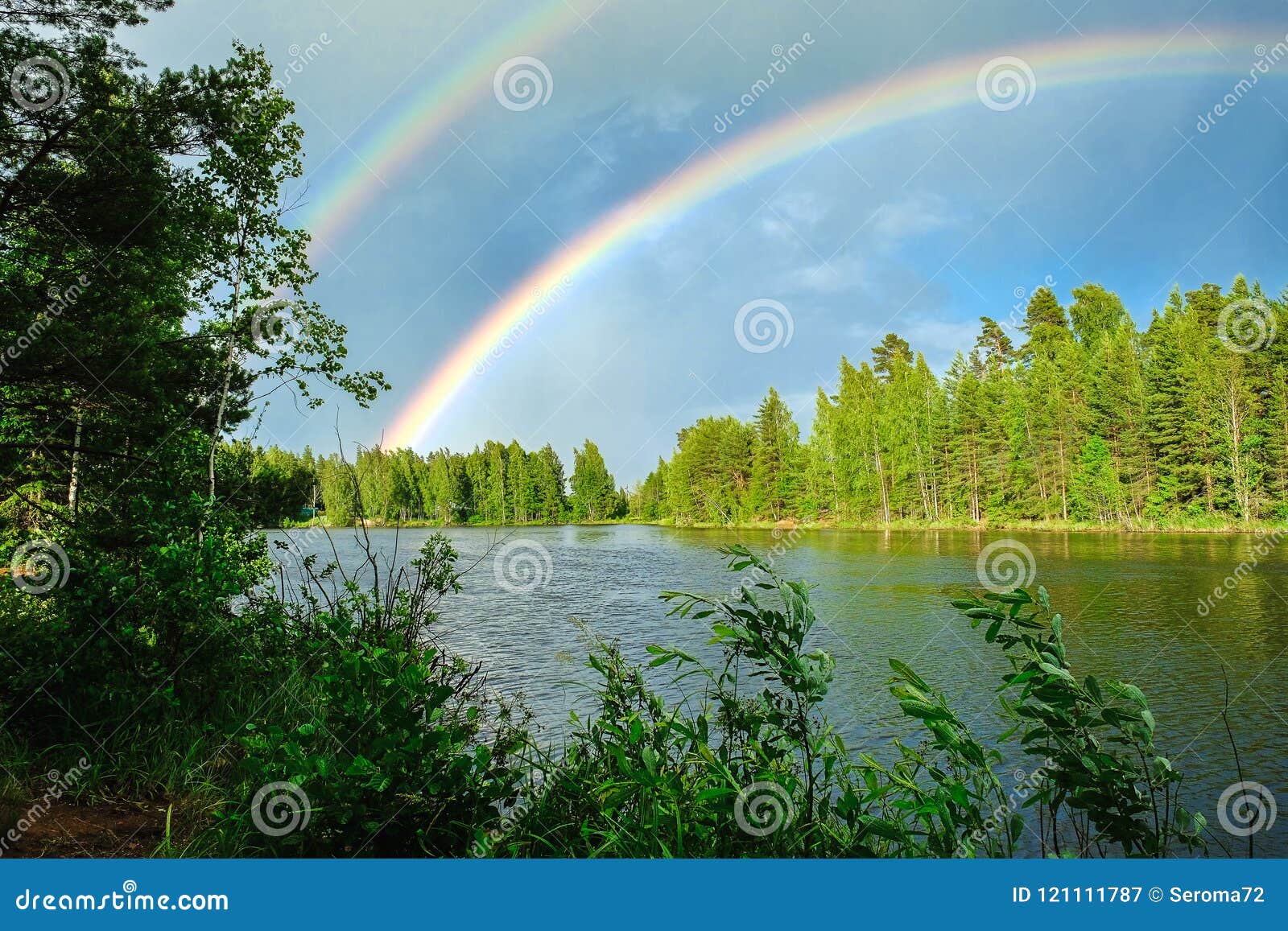 Beautiful Colorful Rainbow Over the Lake Stock Image - Image of ...