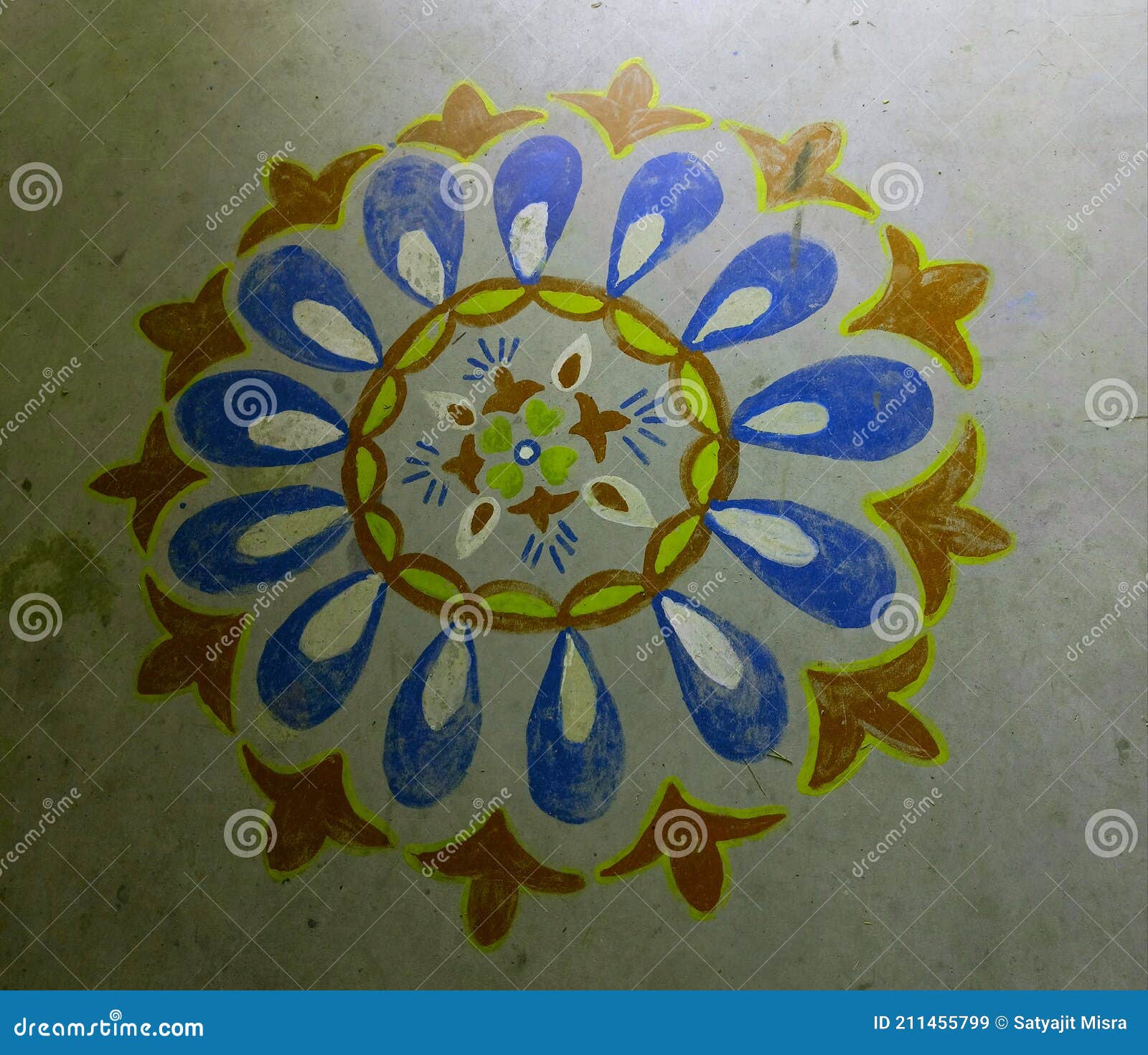 Beautiful Colorful Rangoli Design Drawn on a Concrete Surface. Stock ...
