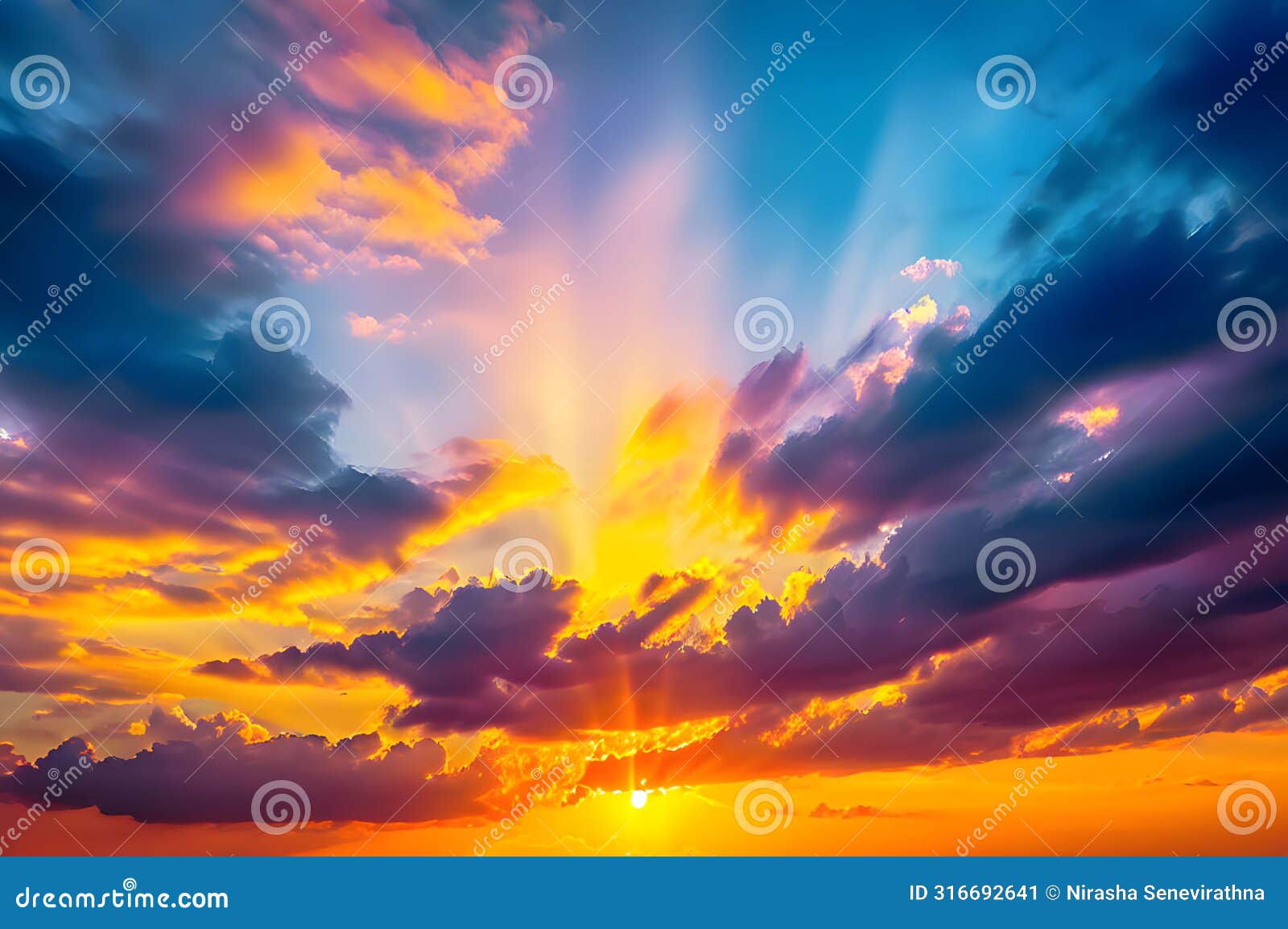 Beautiful Colorful Sunset with Sun Rays Stock Image - Image of nature ...