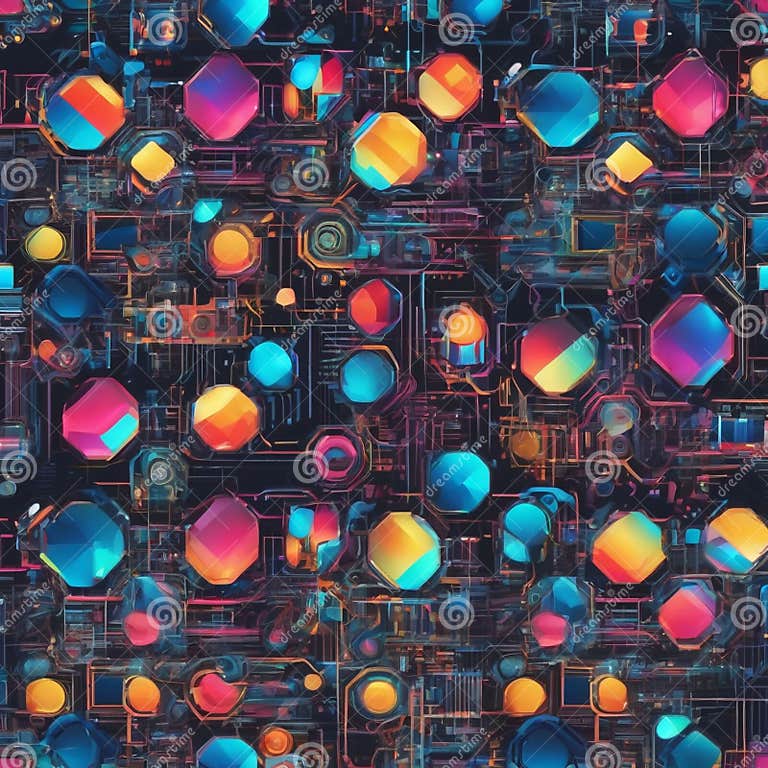 Beautiful and Colorful Technological Illustration Pattern Ai Generated ...