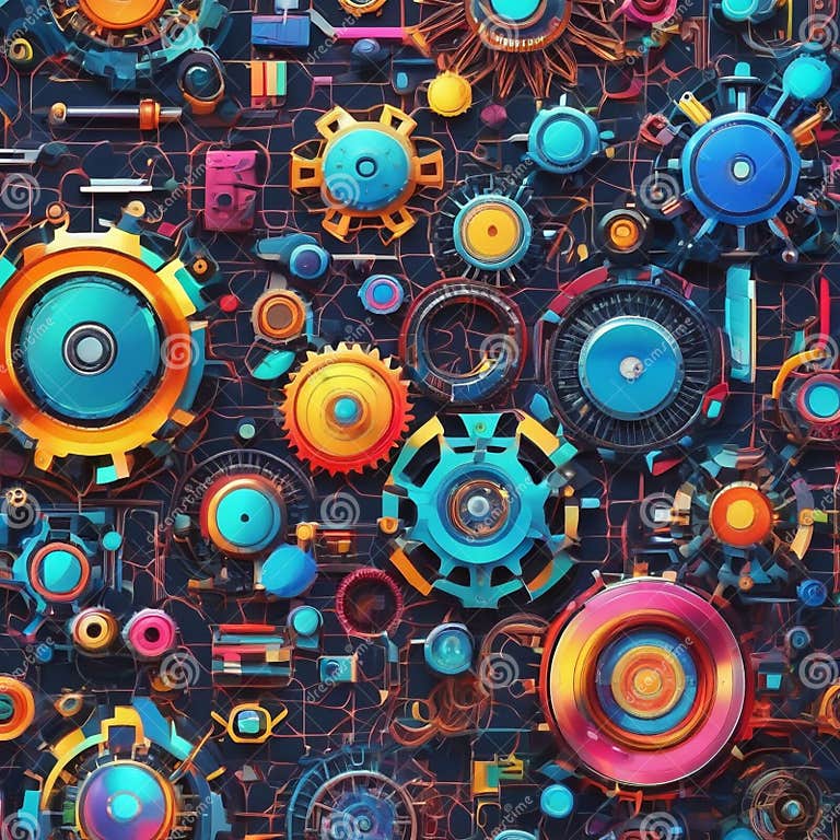 Beautiful and Colorful Technological Illustration Pattern Ai Generated ...