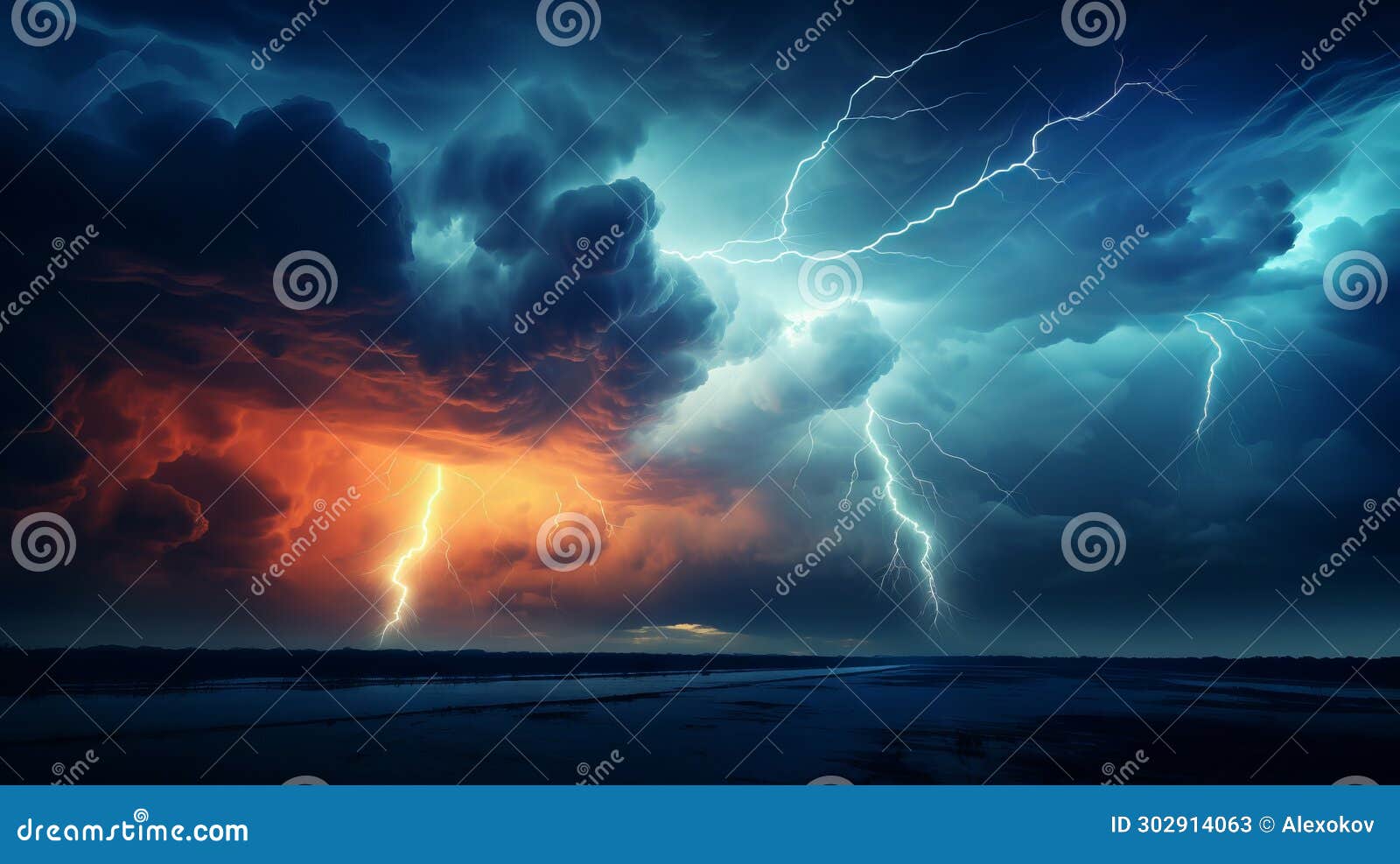 Beautiful and Colorful Thunder Storm in the Night Sky AI Generated ...