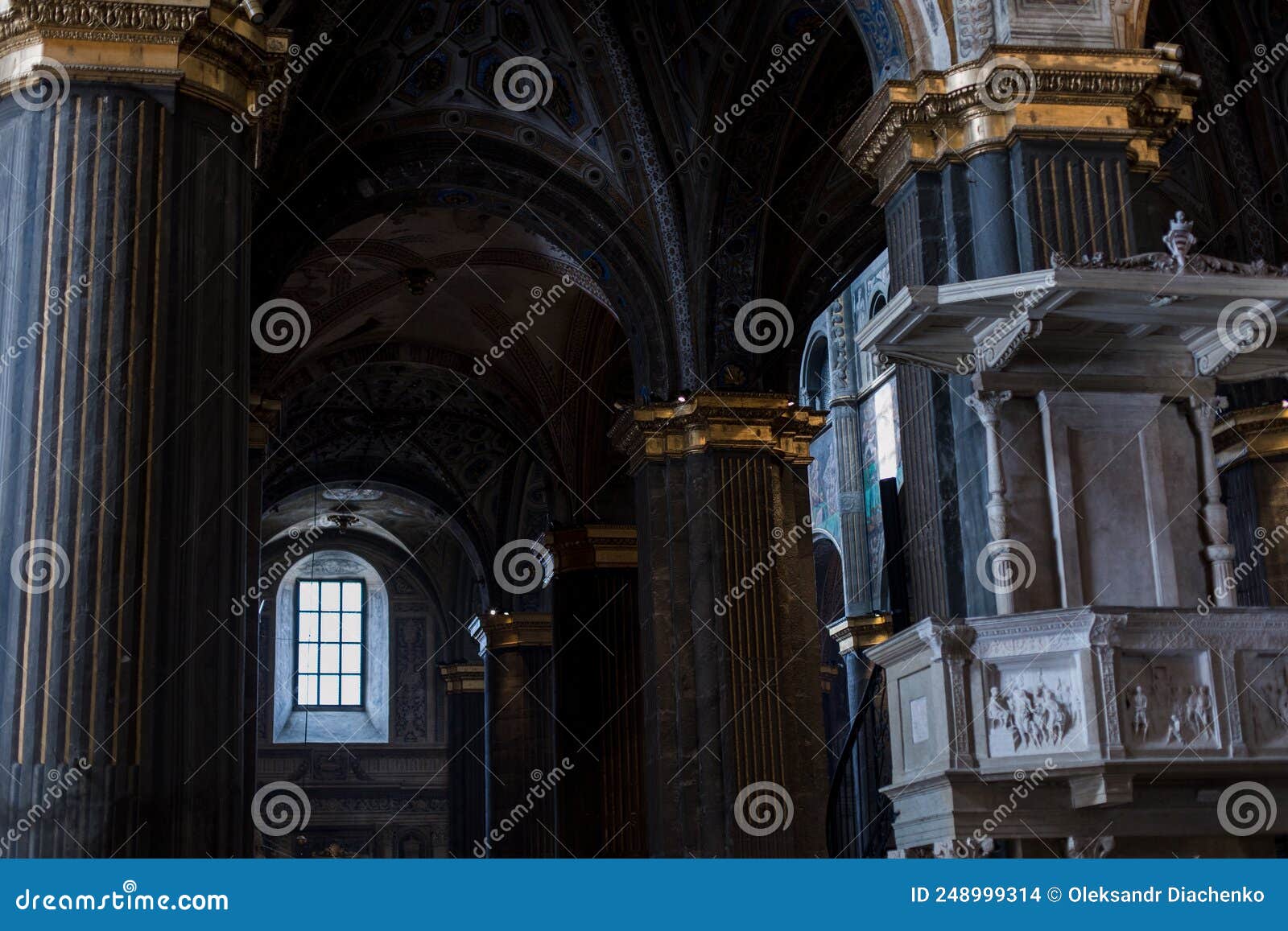 A Beautiful Columns with an Arched Ceiling and Large Windows in an Old ...