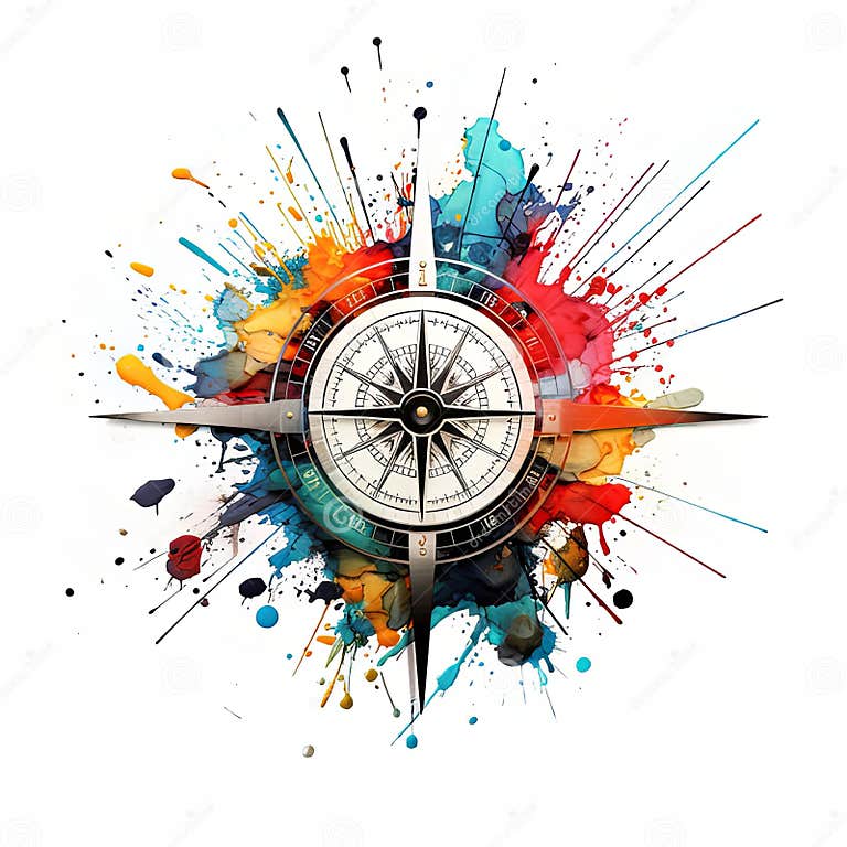 Beautiful Compass Made of Data White Background Colour Splash ...