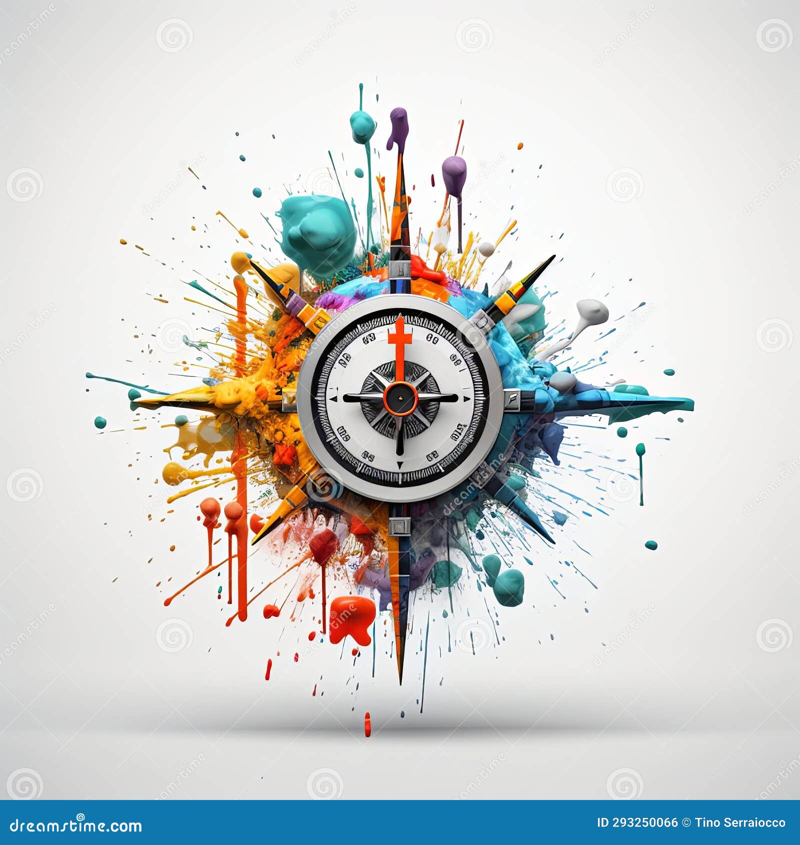 Beautiful Compass Made of Data White Background Colour Splash ...