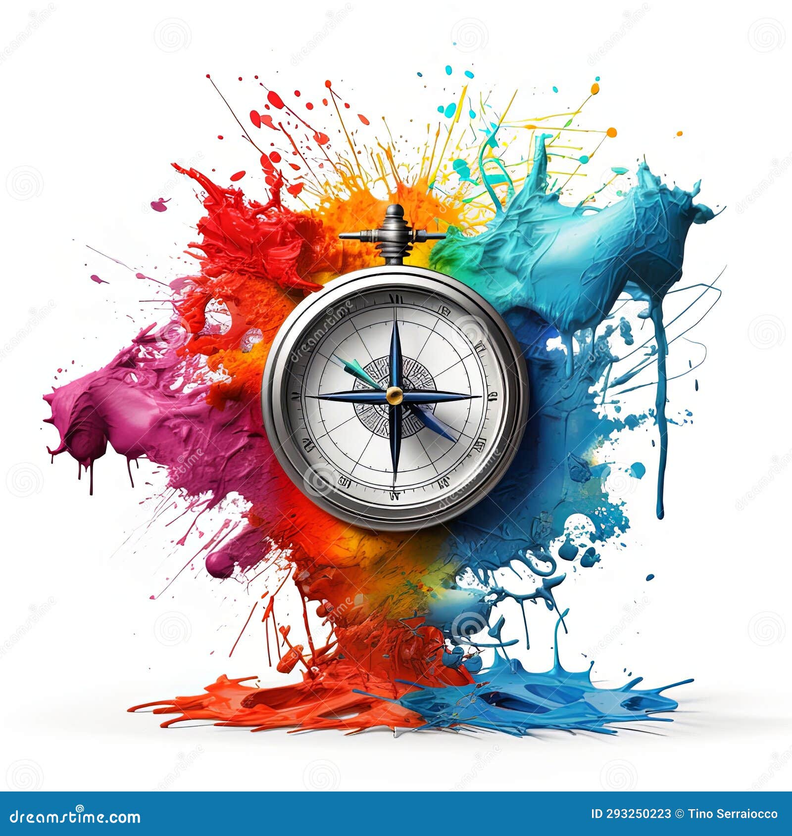 Beautiful Compass Made of Data White Background Colour Splash ...