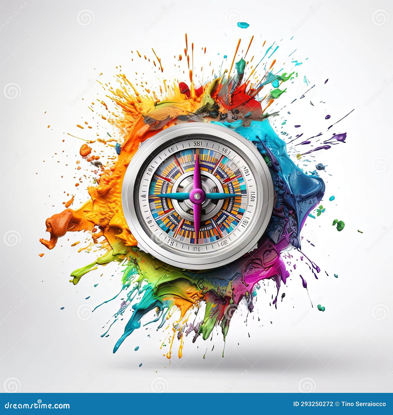 Beautiful Compass Made of Data White Background Colour Splash ...