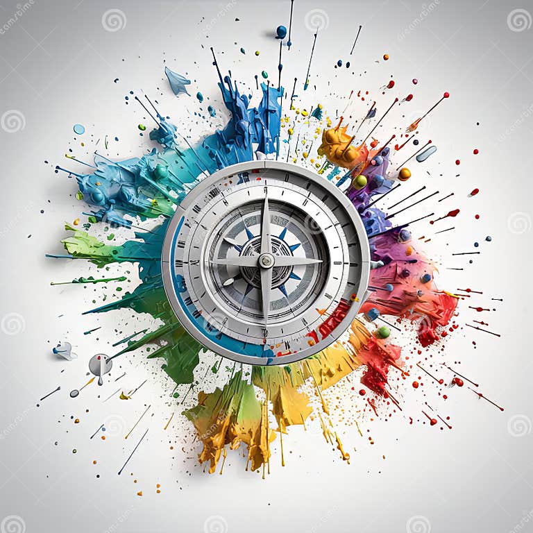 Beautiful Compass Made of Data White Background Colour Splash ...