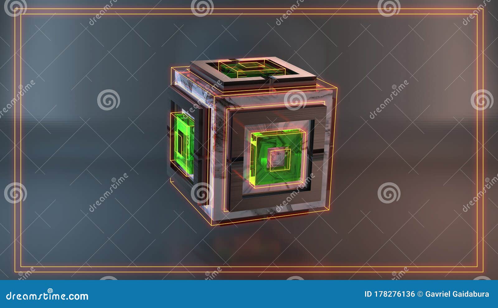 Beautiful Composite Cube and Luminous Frame. 3D Rendering Stock ...