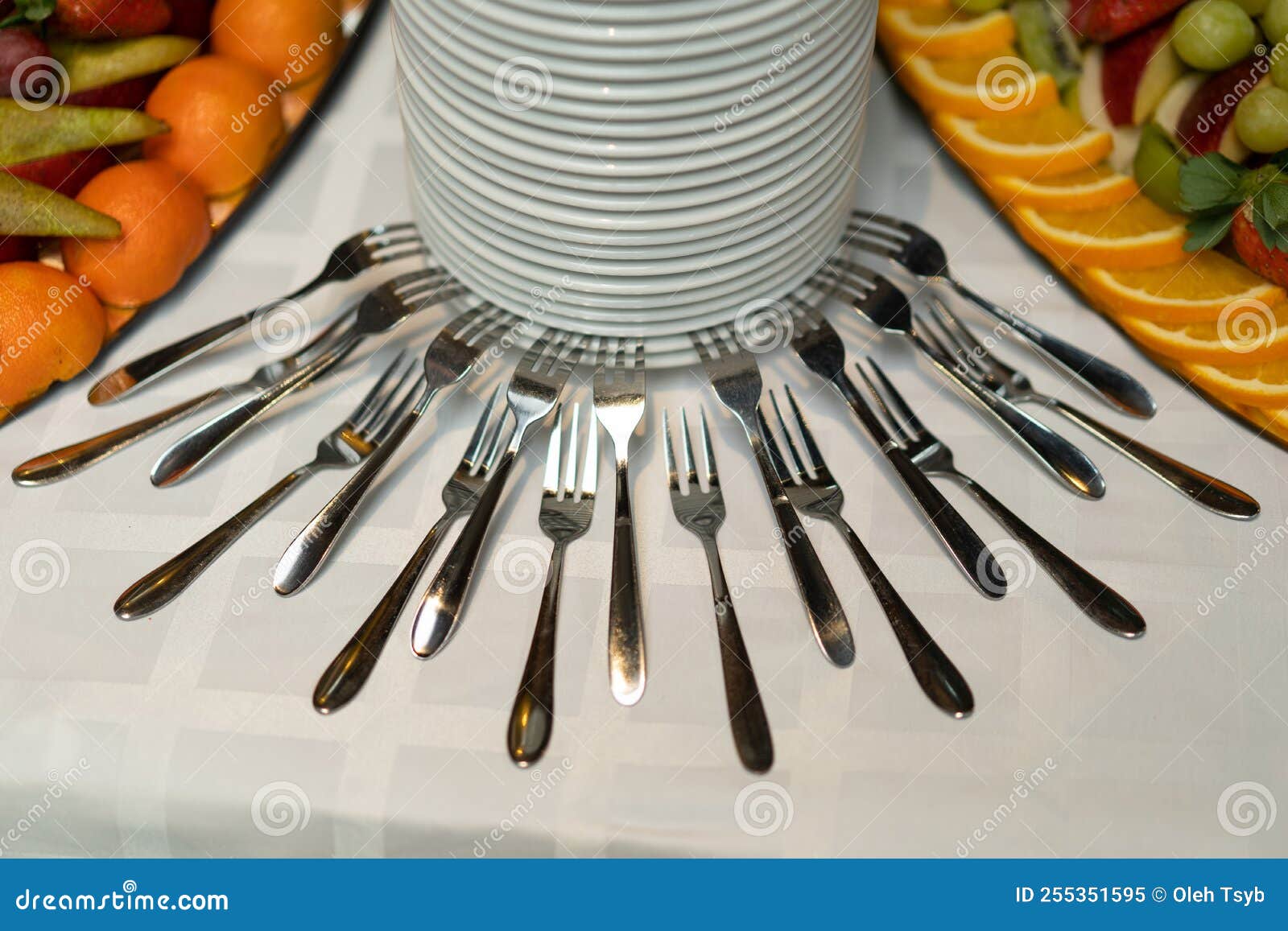 Beautiful Composition with Forks and Plates on a Buffet Table. Stock ...