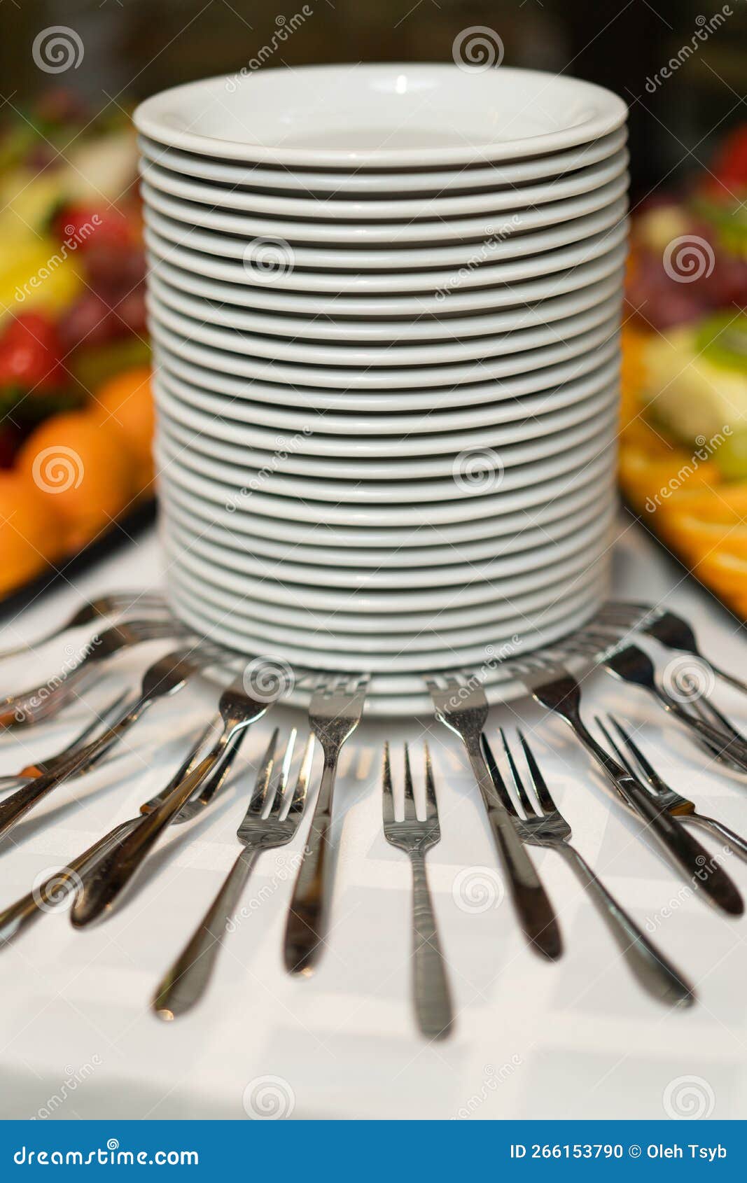 Beautiful Composition with Forks and Plates on a Buffet Table Stock ...