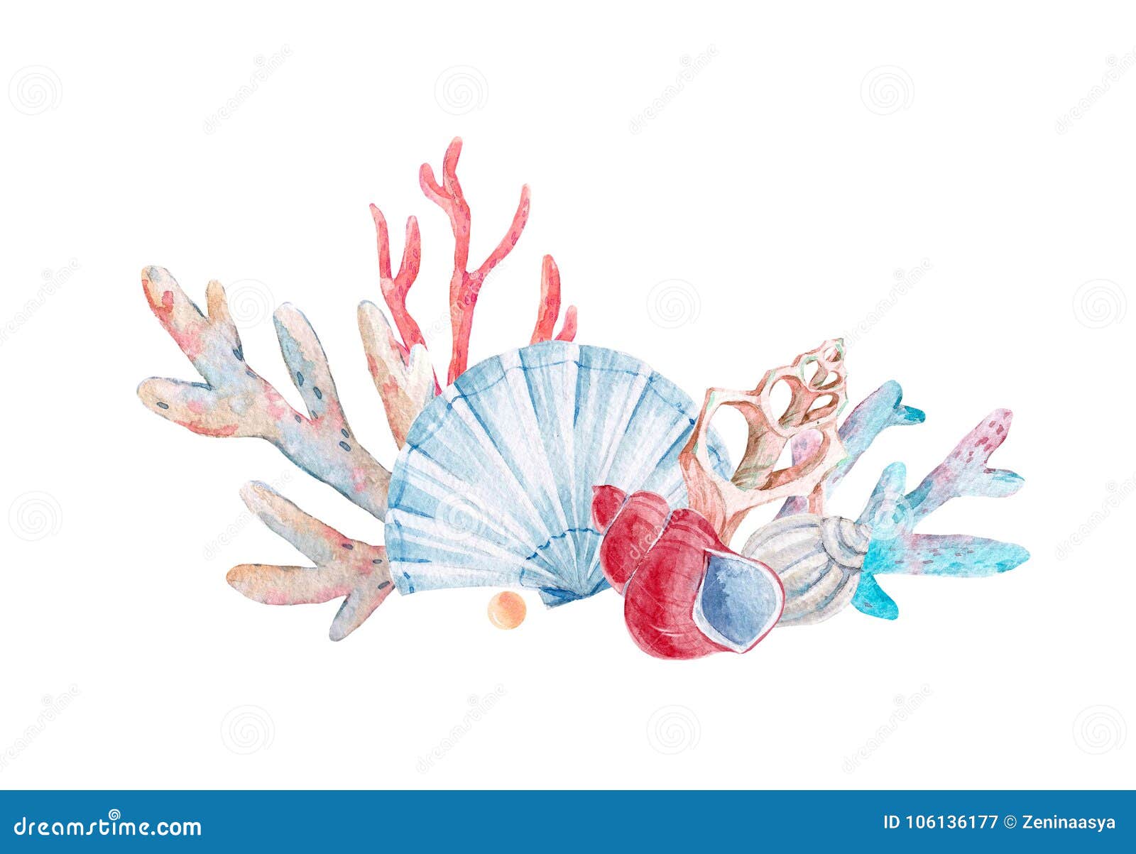 Watercolor Coral Composition Stock Illustration - Illustration of life ...