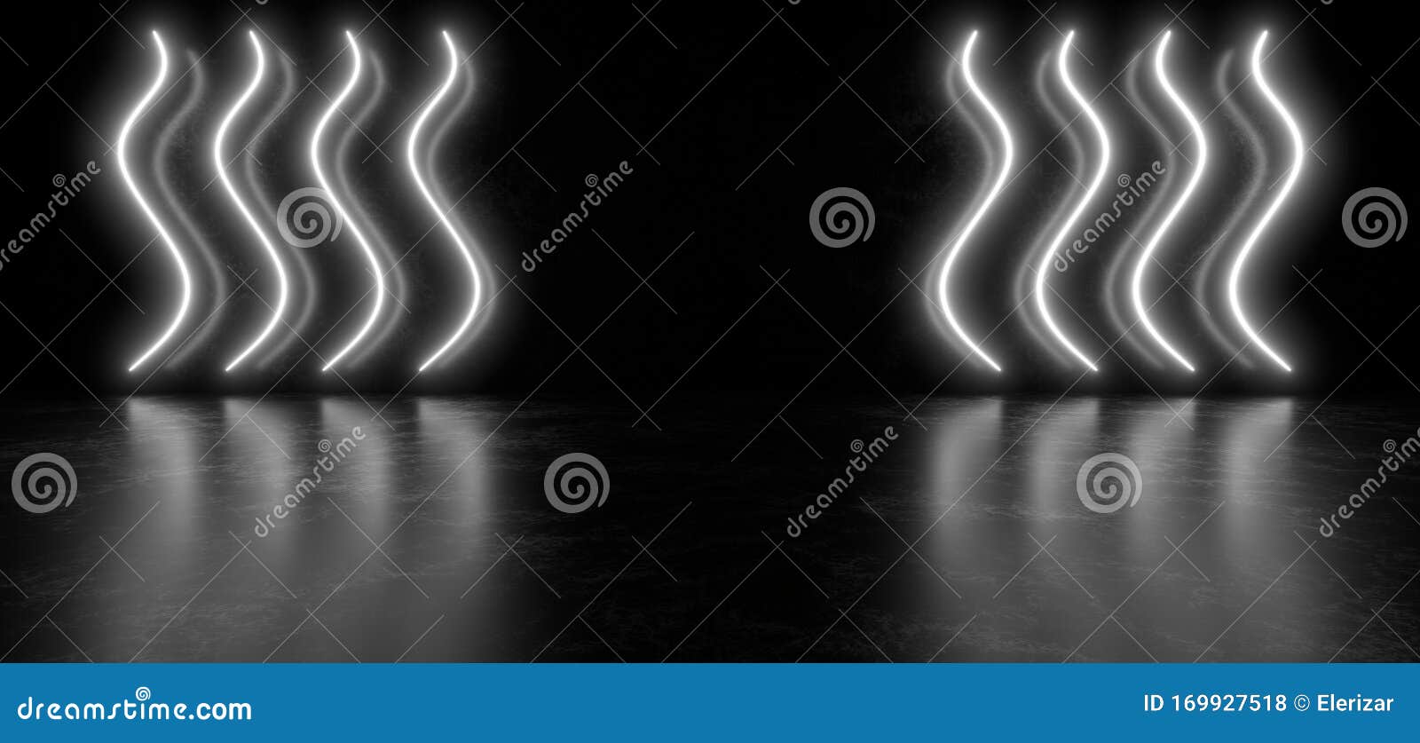 Beautiful Composition of White Neon Lights on a Black Background. 3d ...