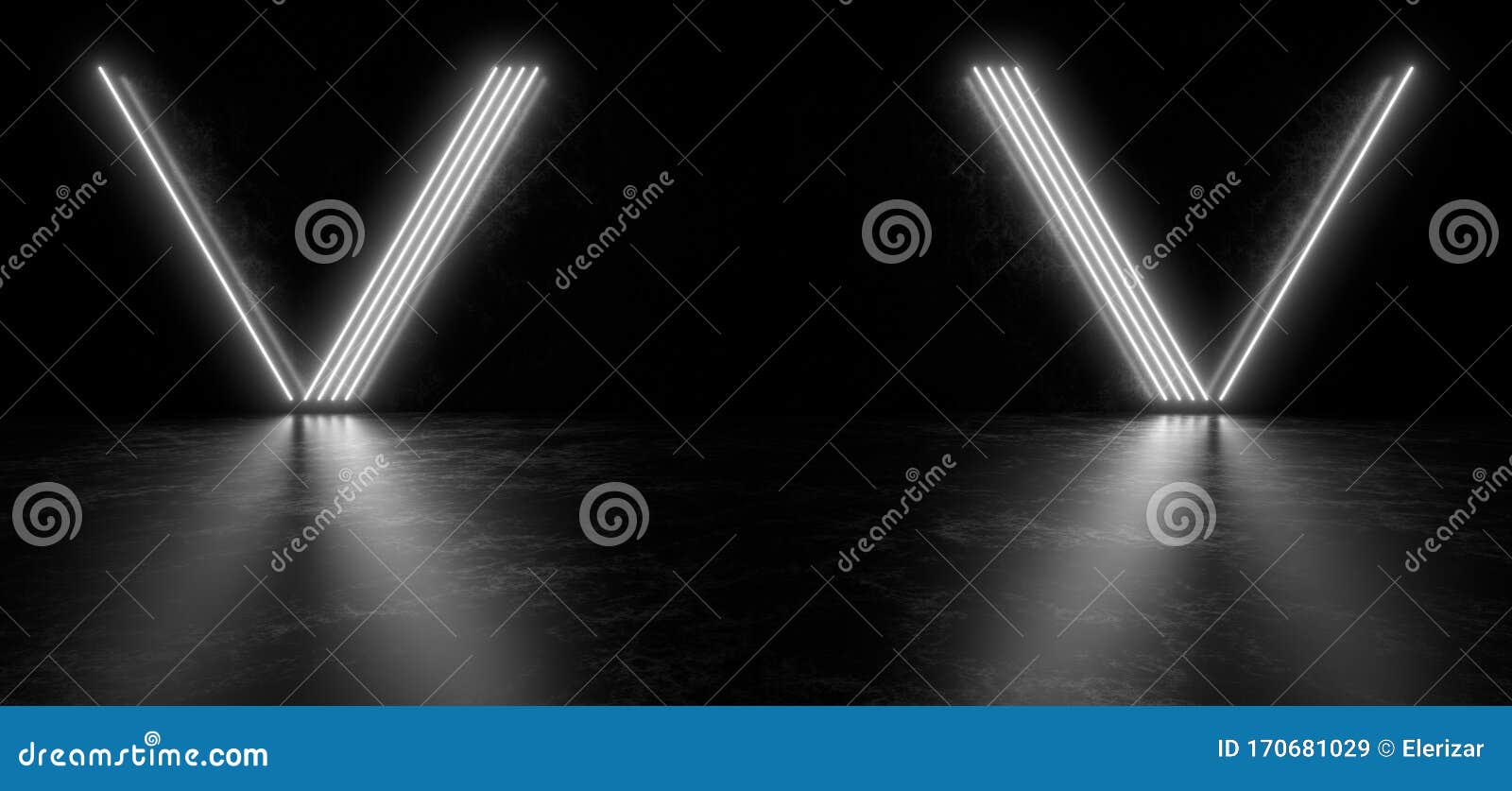 Beautiful Composition of White Neon Lights on a Black Background. 3d ...
