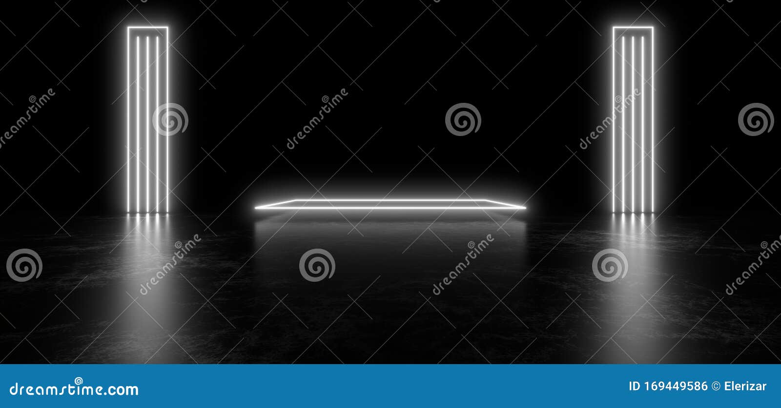 Beautiful Composition of White Neon Lights on a Black Background. 3d ...