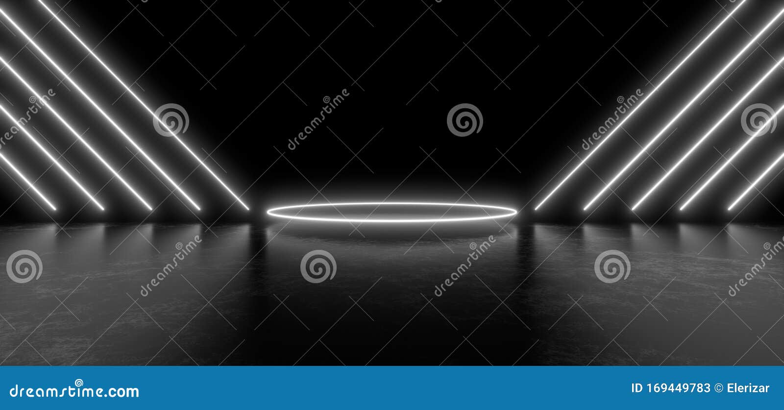 Beautiful Composition of White Neon Lights on a Black Background. 3d ...