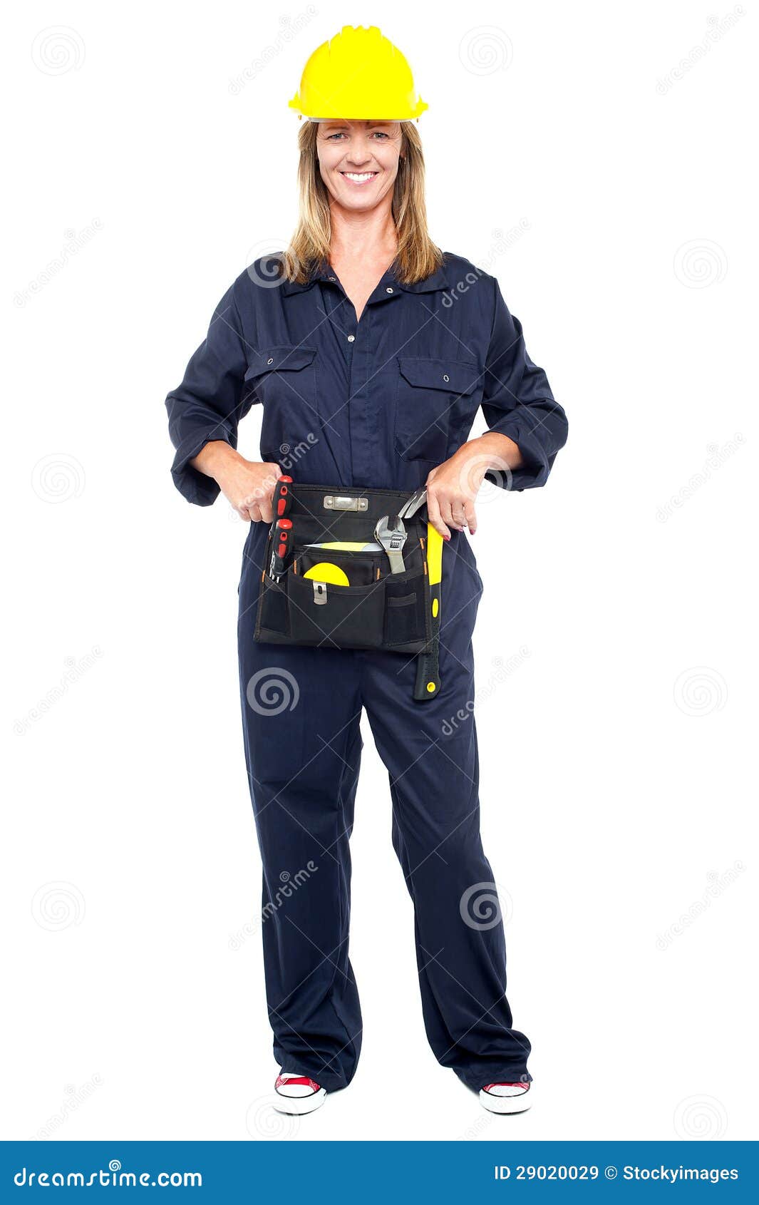 Beautiful Construction Worker with Tool Belt Stock Image - Image of ...