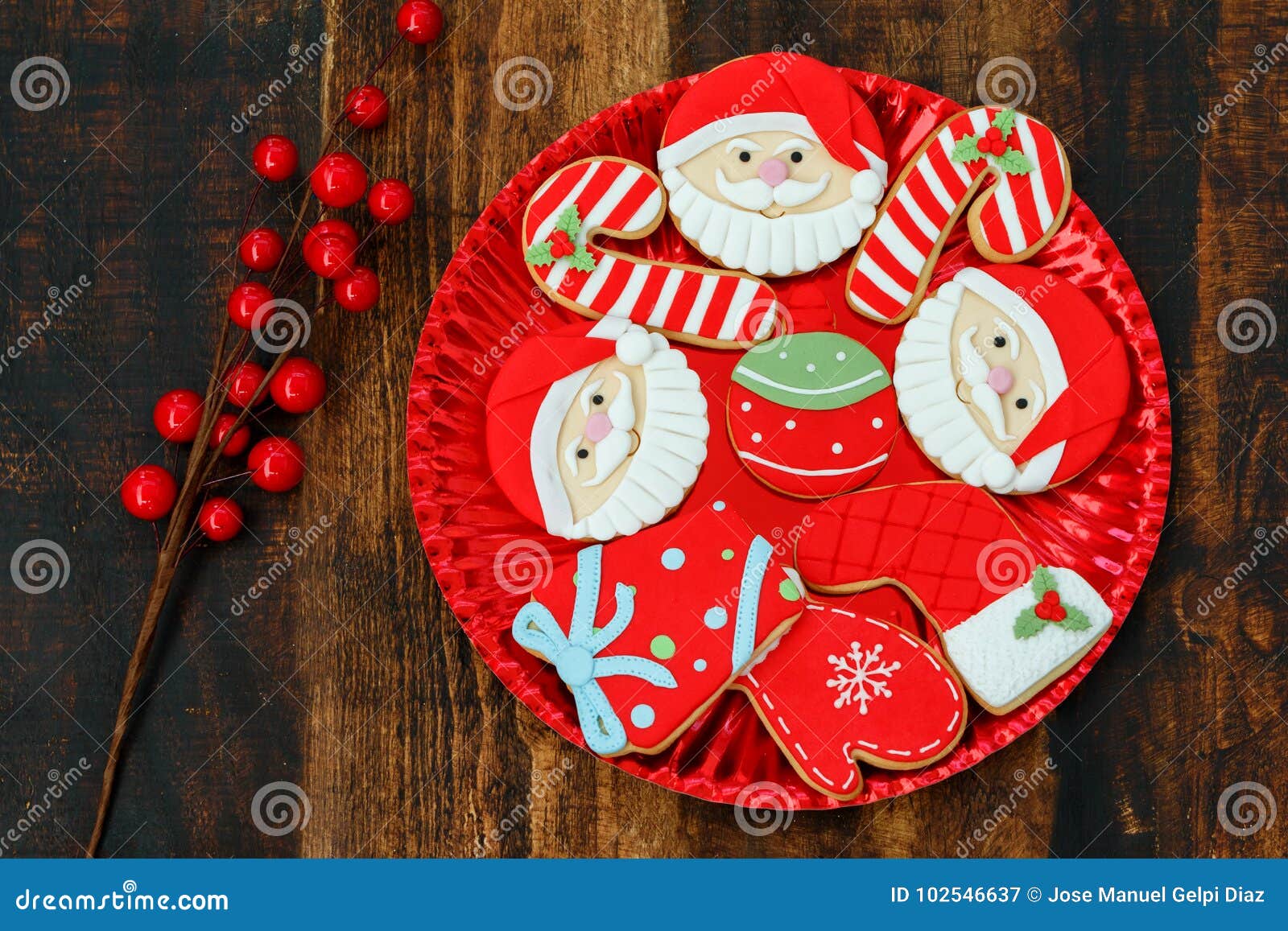 Beautiful Cookies on a Red Plate Stock Image - Image of celebration ...