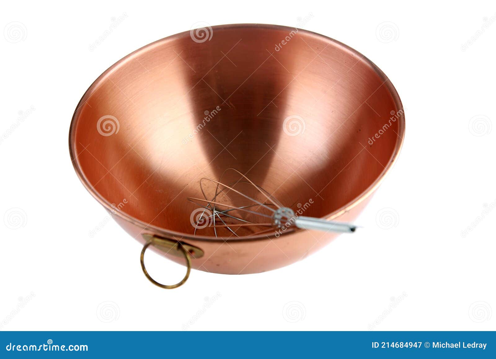 A Beautiful Copper Mixing Bowl with a Whisk in it on White with Nice ...