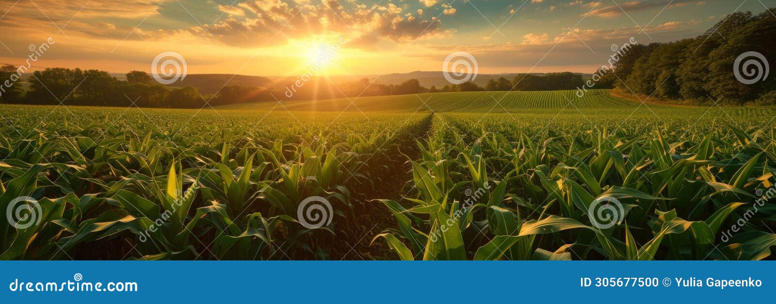Beautiful Corn Field at Sunrise Stock Photo - Image of summer, sunny ...