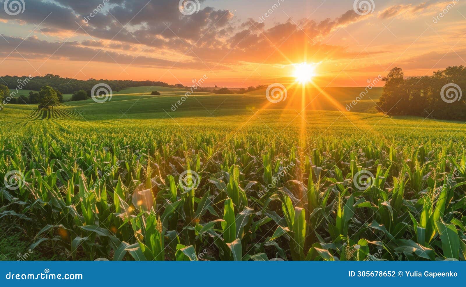 Beautiful Corn Field at Sunrise Stock Photo - Image of cloud, landscape ...