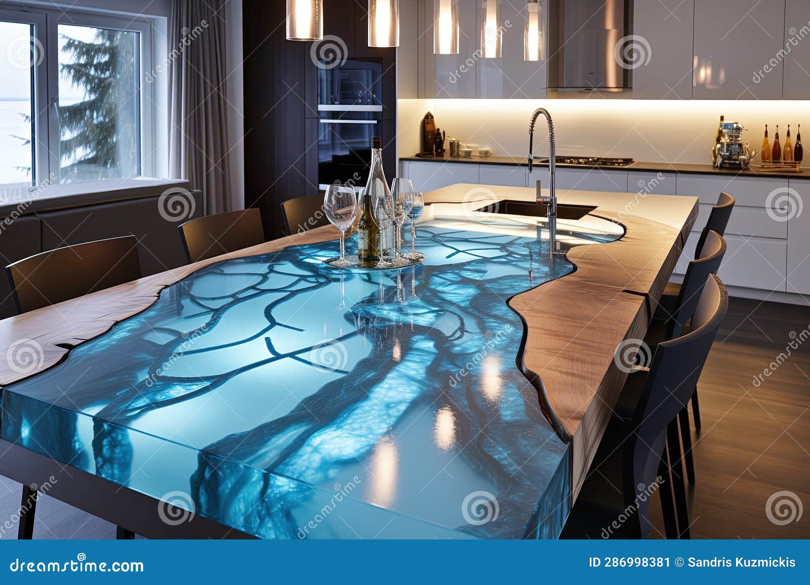 Beautiful Countertop Made with Blue Epoxy Resin Stock Illustration ...