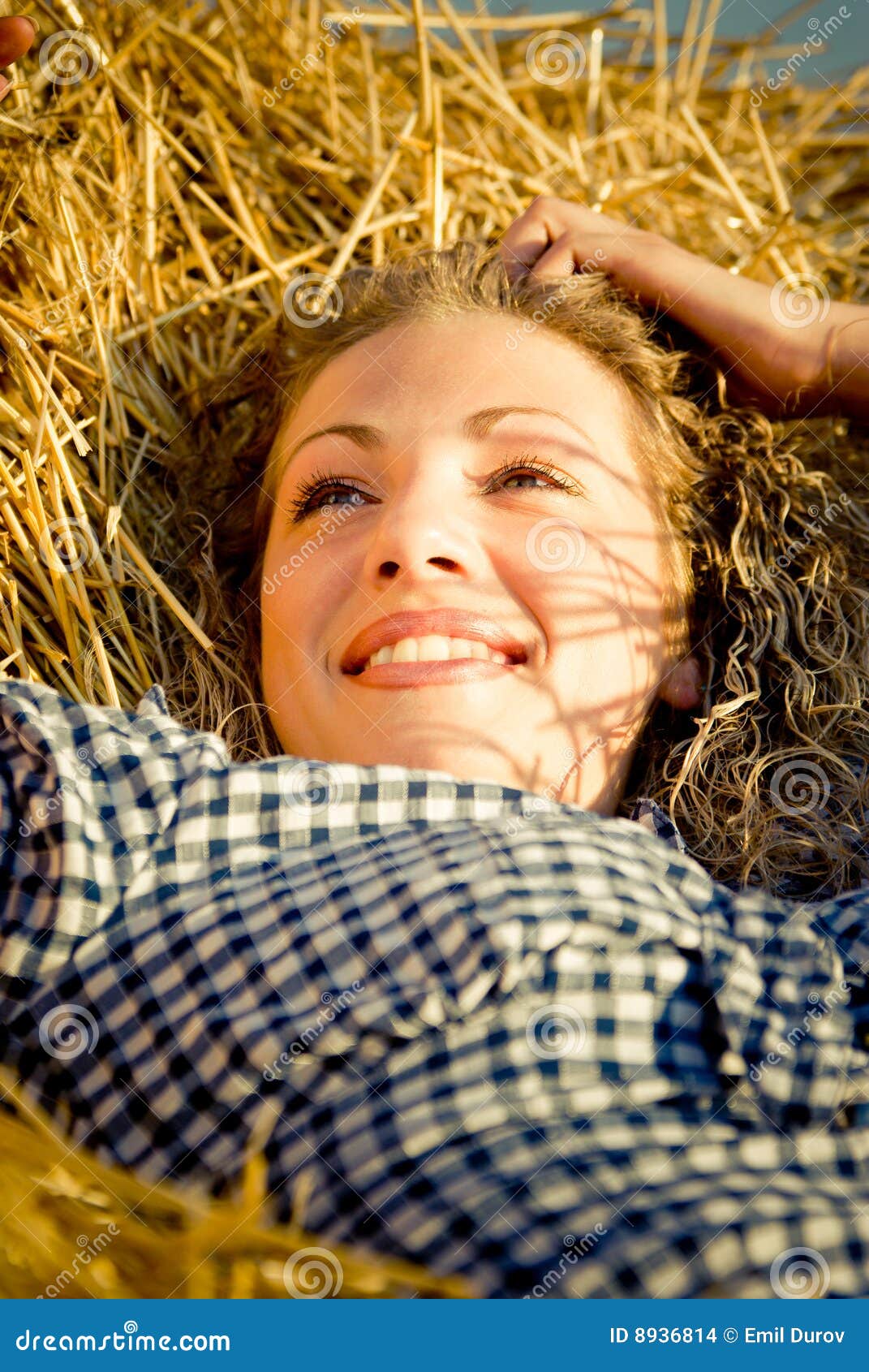 Beautiful Country Girl Lying on the Haystack Stock Photo - Image of ...
