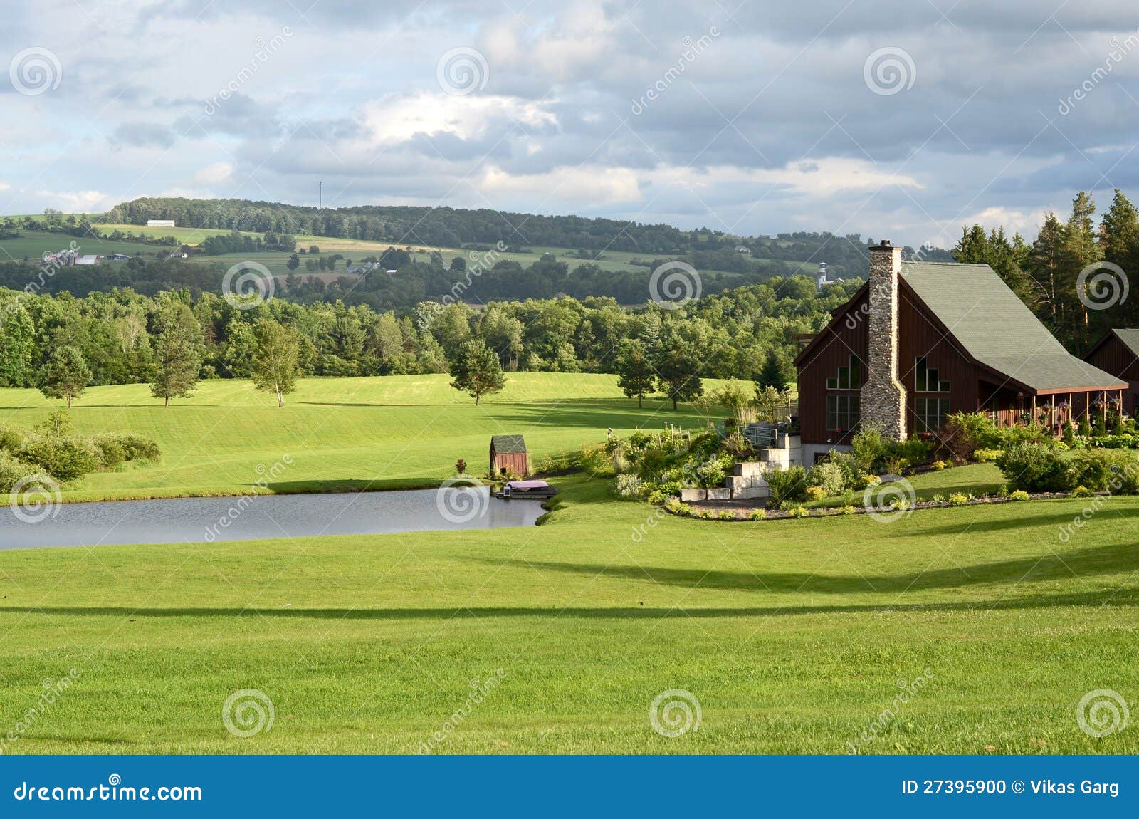 Beautiful Country Home with Lawn Stock Photo - Image of pillars ...