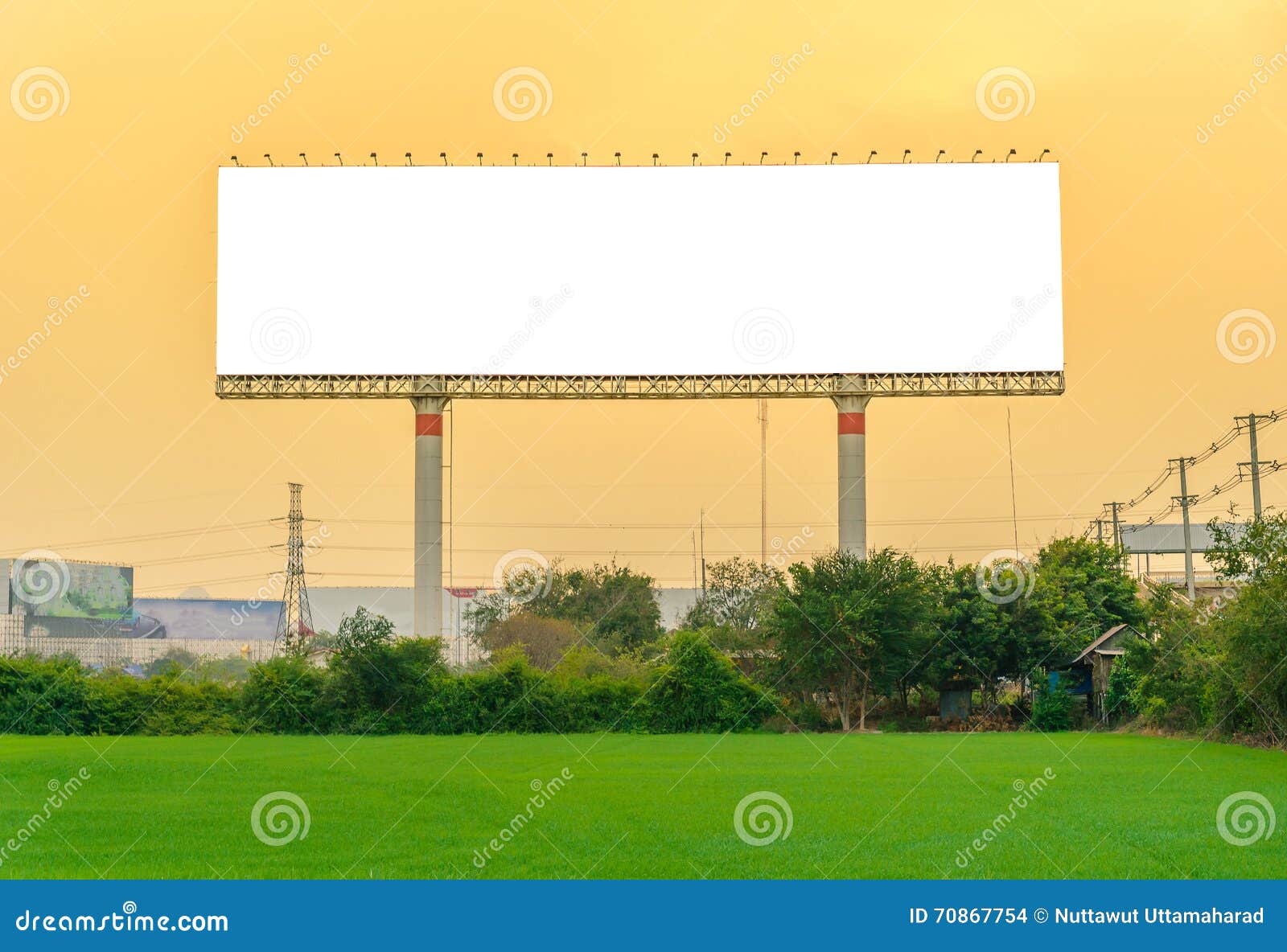Beautiful Countryside Landscape with a Blank Billboard at Sunset Stock ...