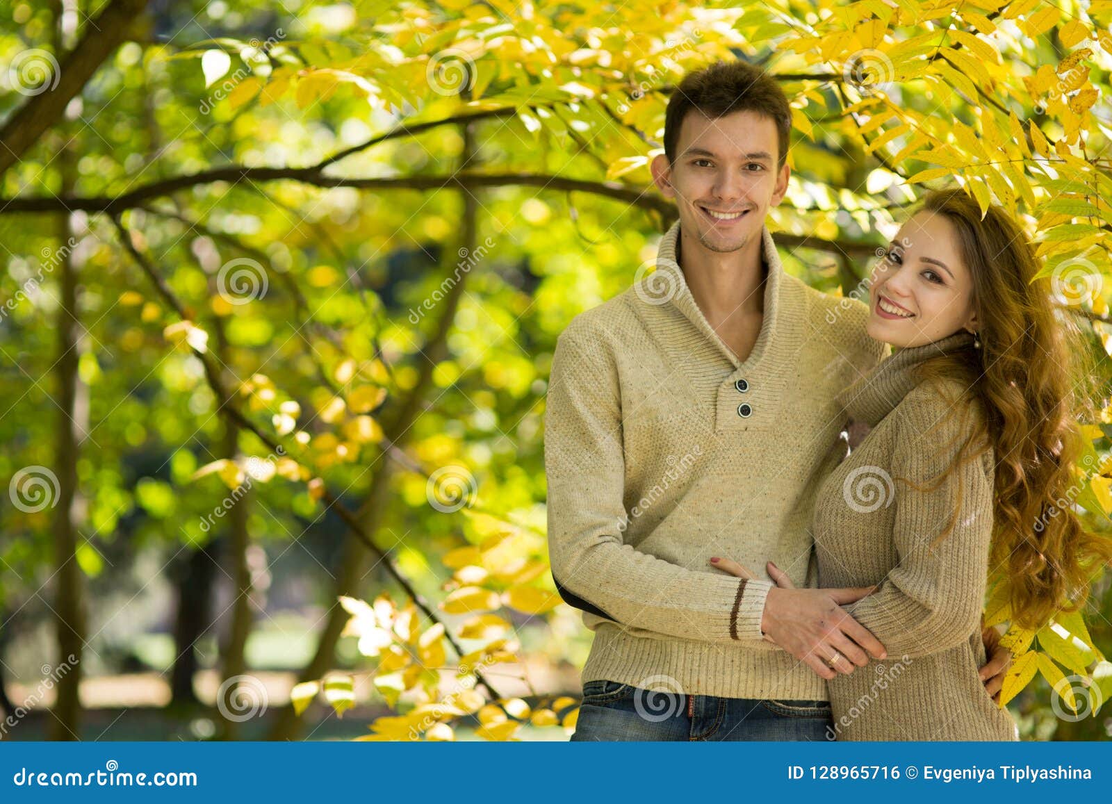 Beautiful Couple in Autumn Park Stock Photo - Image of clothes ...