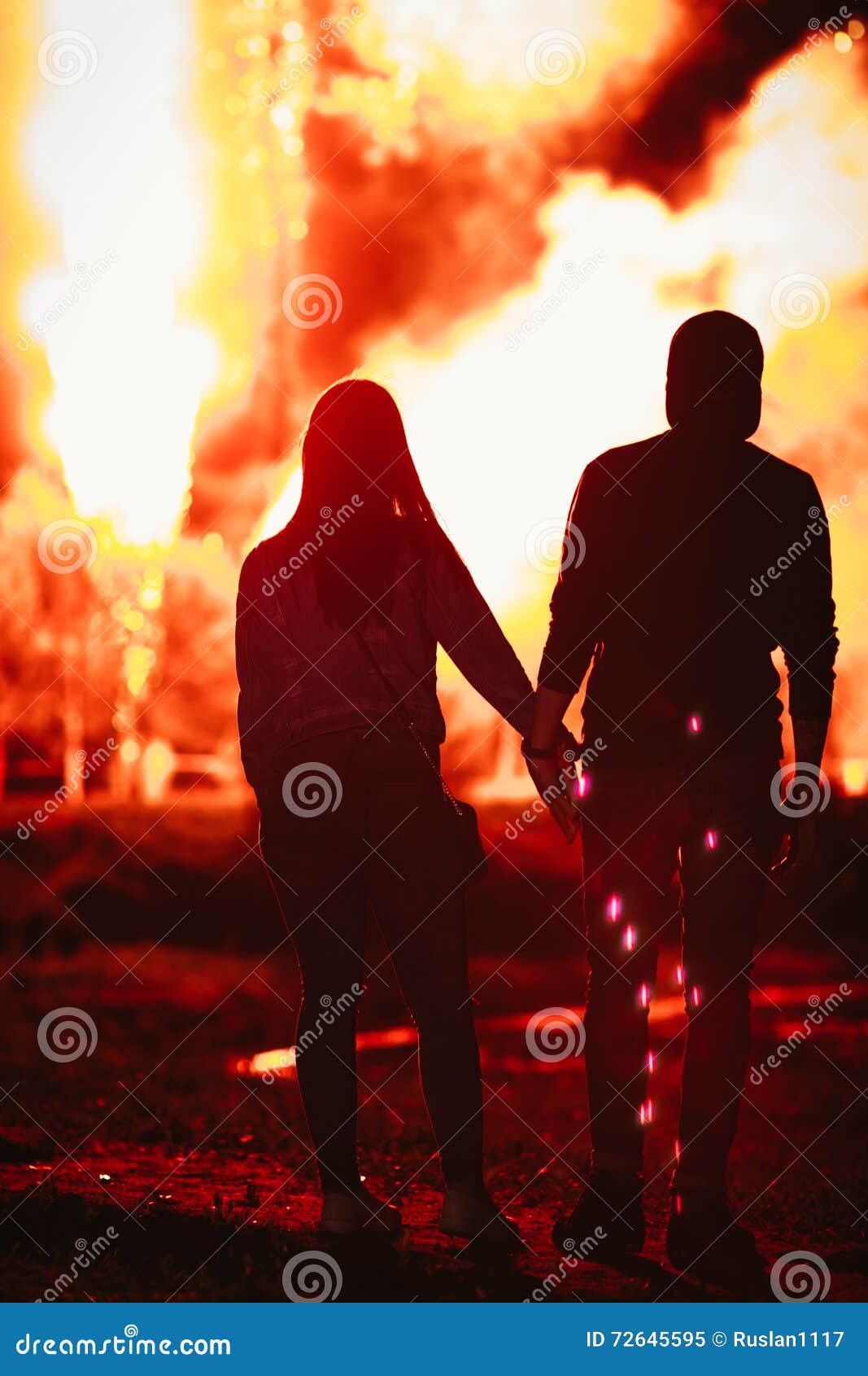 Beautiful Couple on a Background of Fireworks Stock Image - Image of ...
