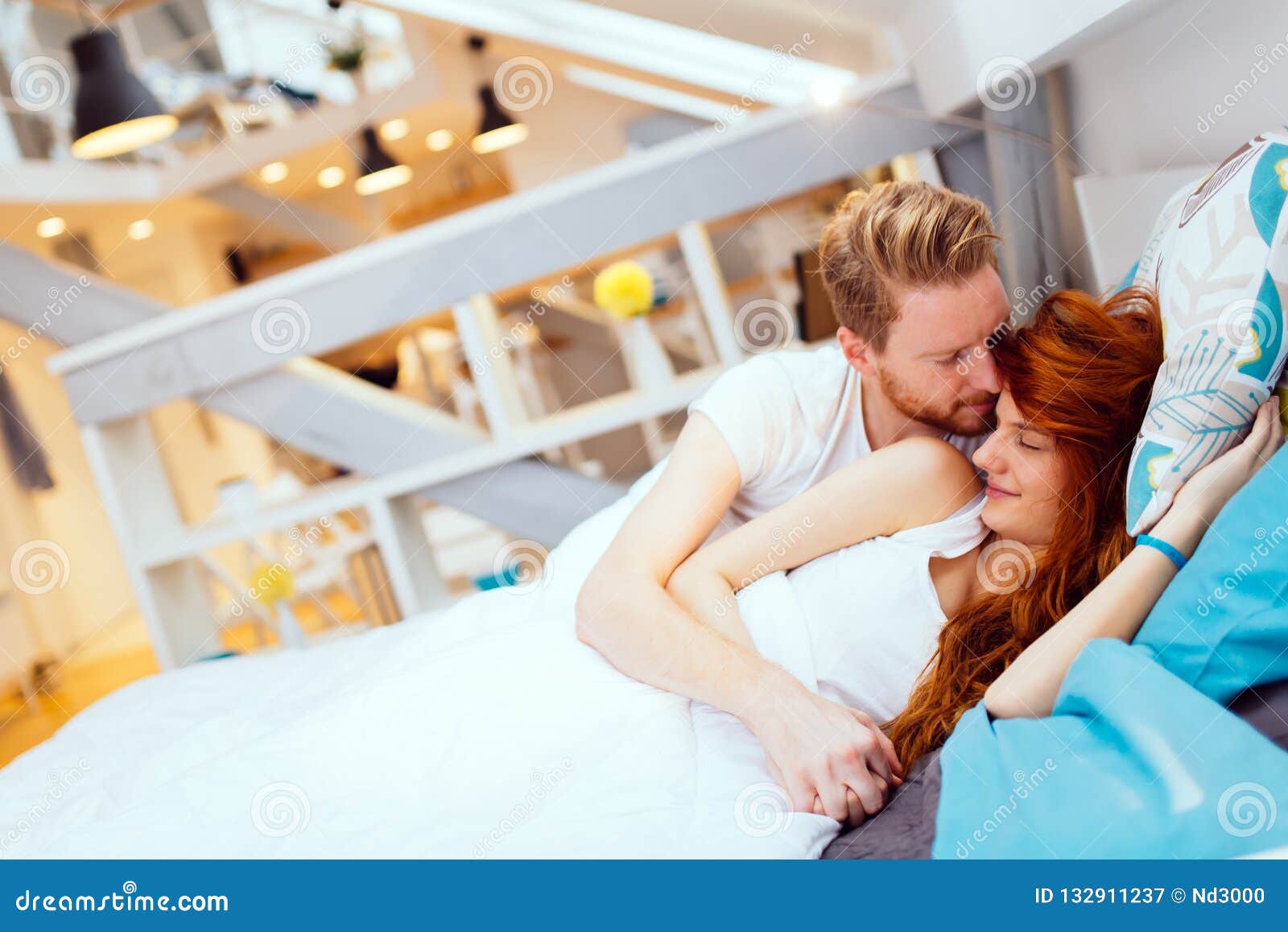 Beautiful Couple Romance in Bed Stock Image - Image of kiss, passion ...