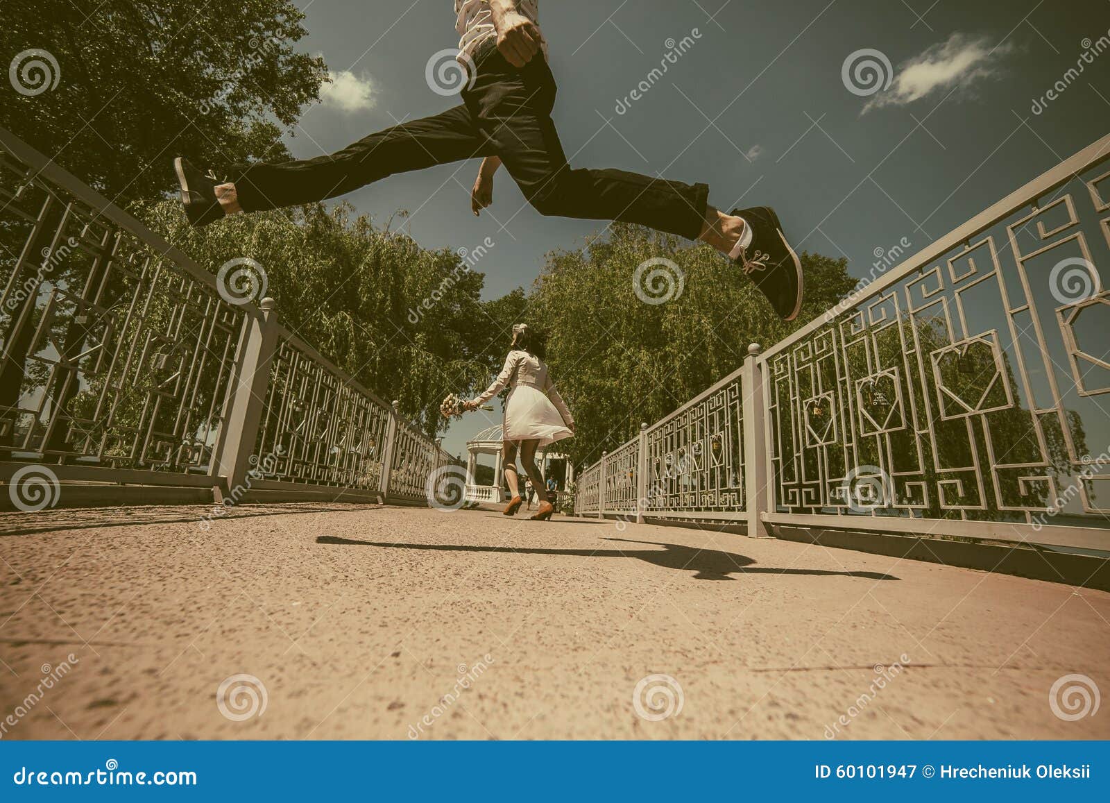 Beautiful Couple on the Bridge Stock Image - Image of embracing, groom ...