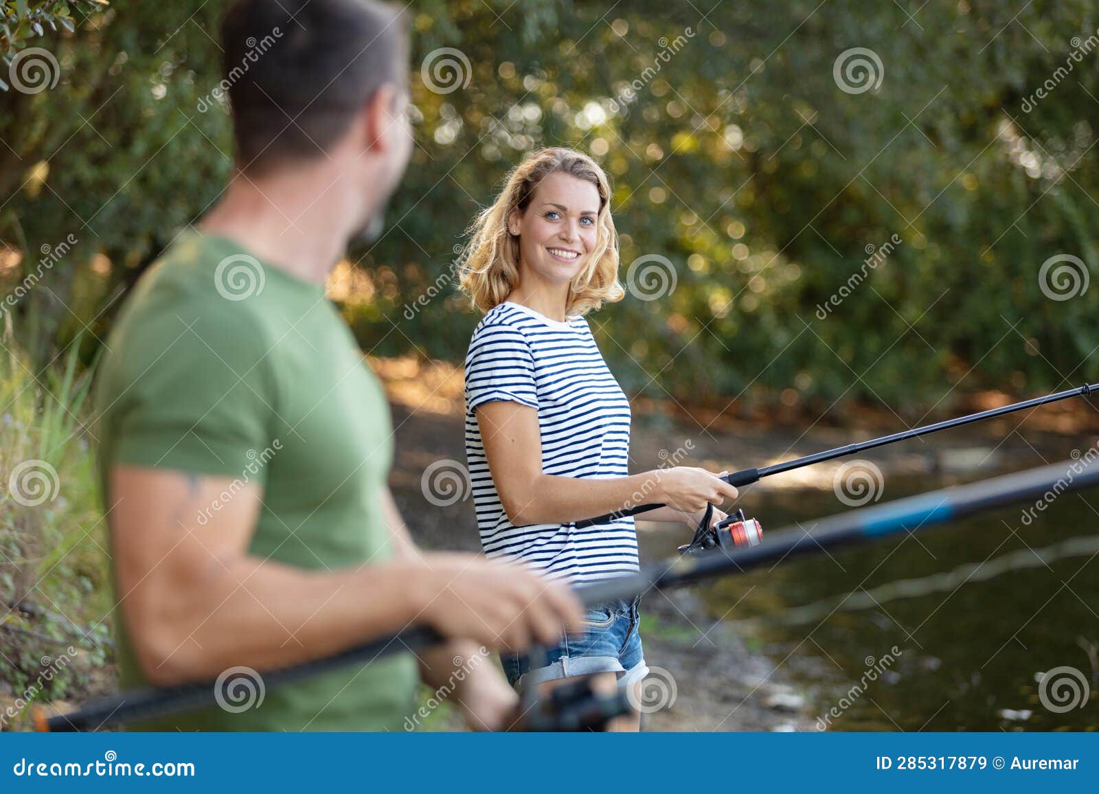 Beautiful Couple Catching Fish in Pond Stock Image - Image of little ...