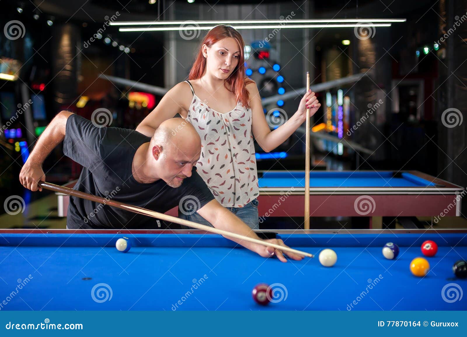 Beautiful Couple Flirting on a Pool Game Stock Photo - Image of club ...