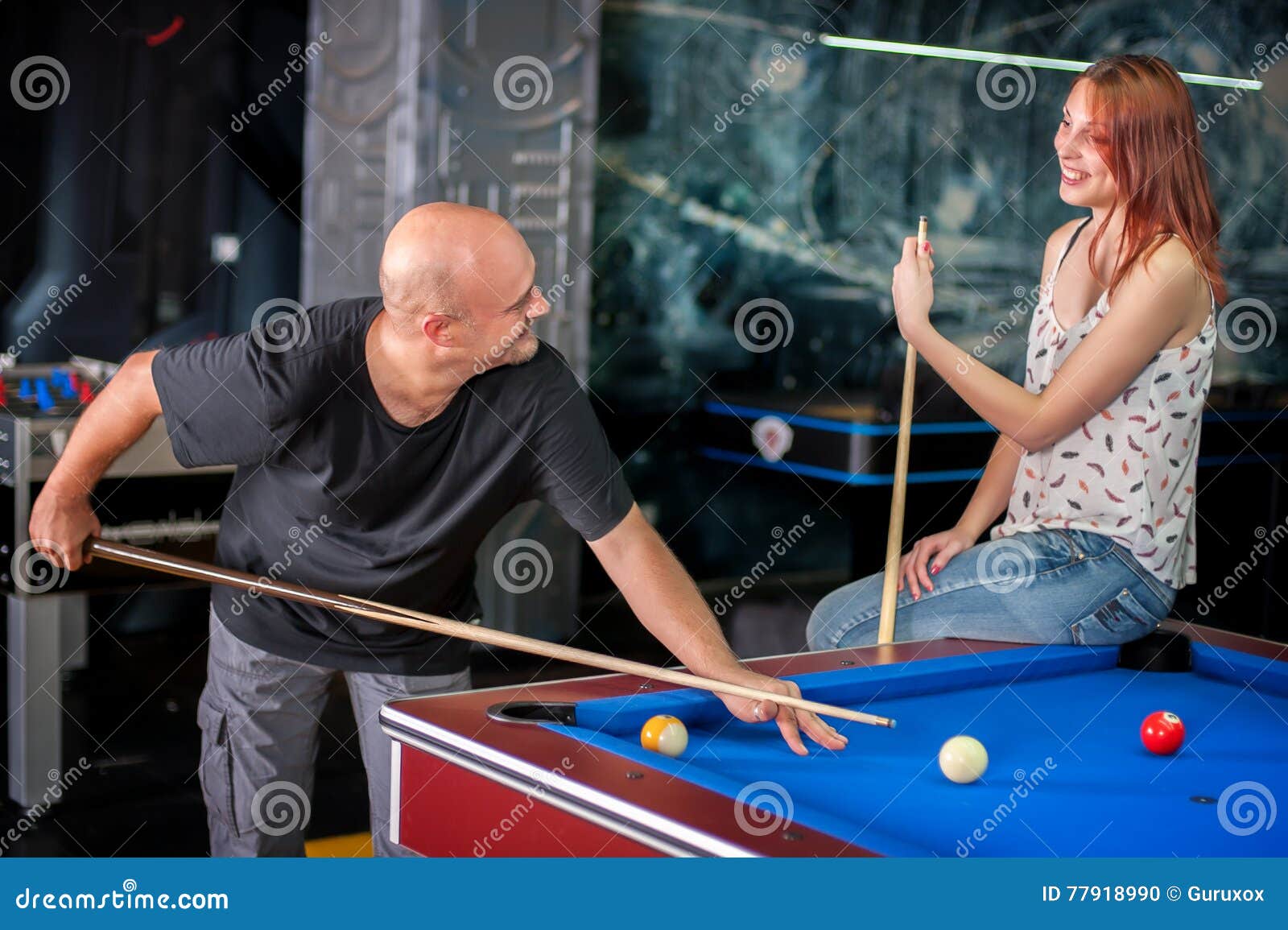 Beautiful Couple Flirting on a Pool Game Stock Photo - Image of ...