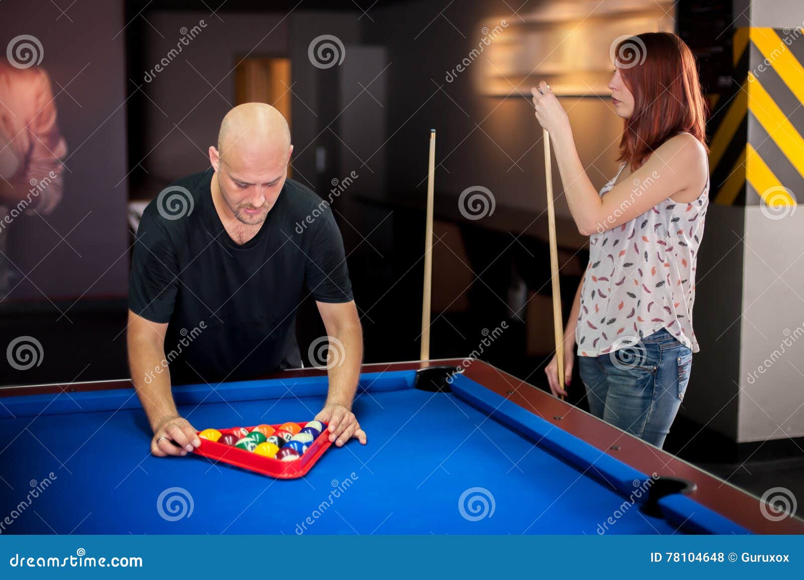 Beautiful Couple Flirting on a Pool Game Stock Photo - Image of ...
