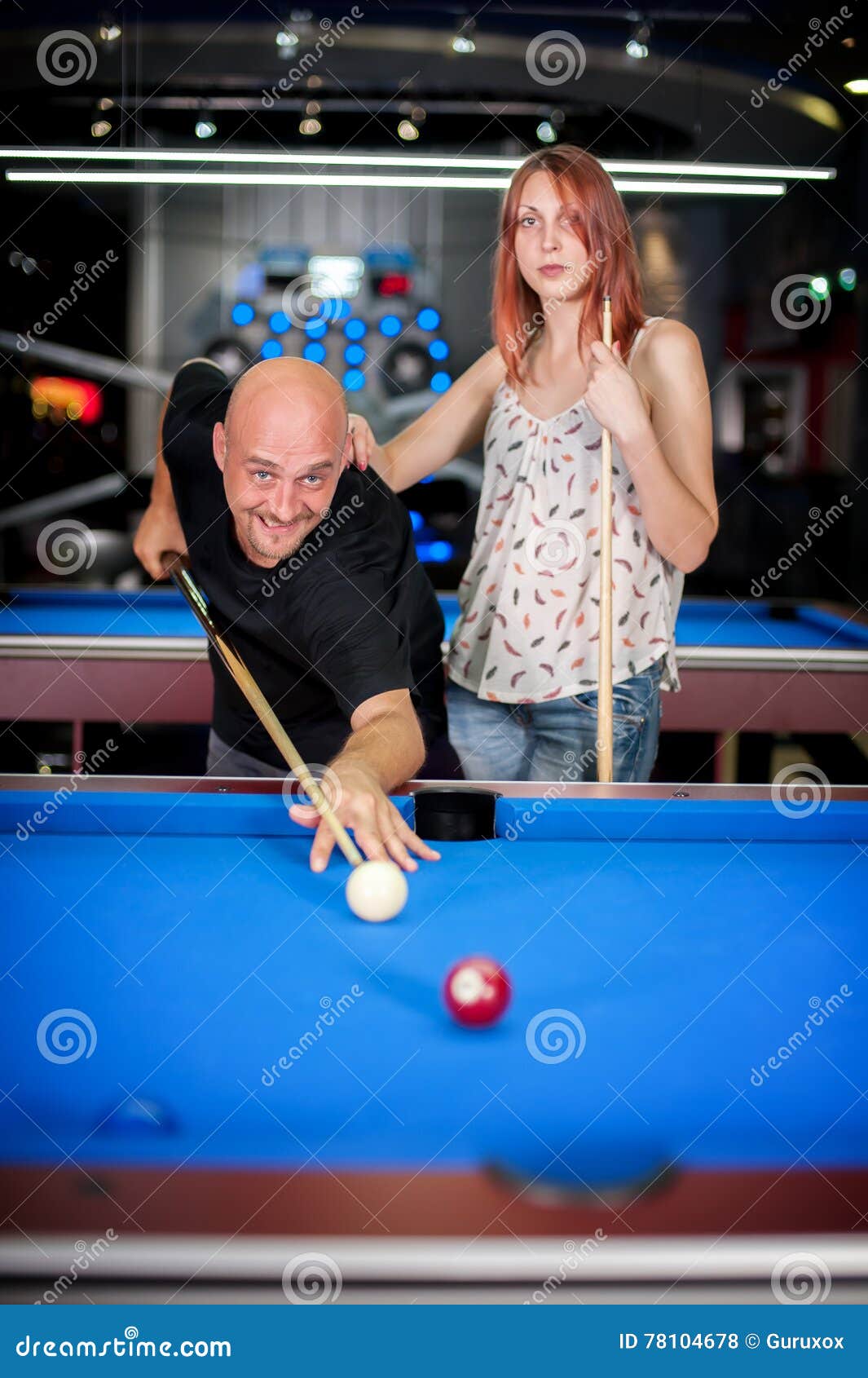 Beautiful Couple Flirting on a Pool Game Stock Photo - Image of ...