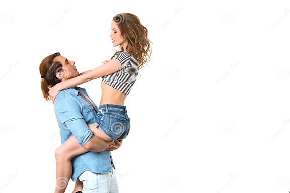 Beautiful Couple Guy Holding The Girl In His Arms Stock Image Image