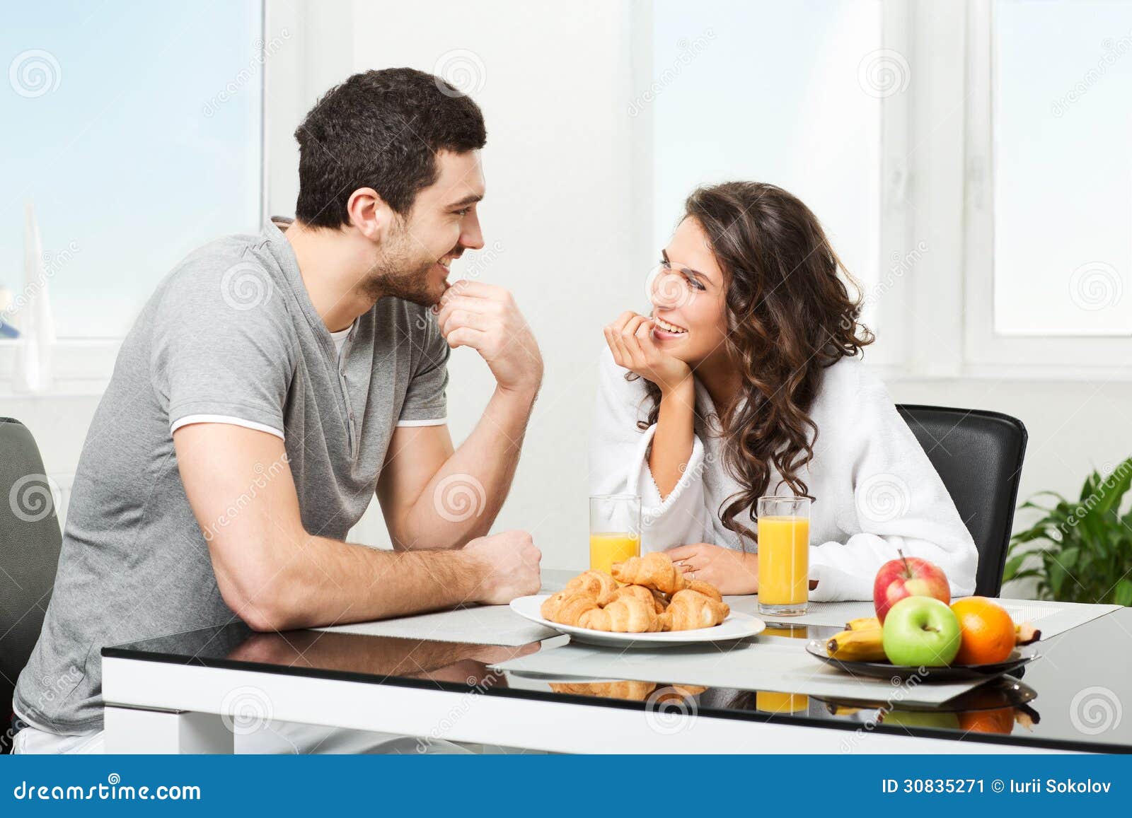 Beautiful Couple Having Breakfast Stock Image - Image of meal, juice ...